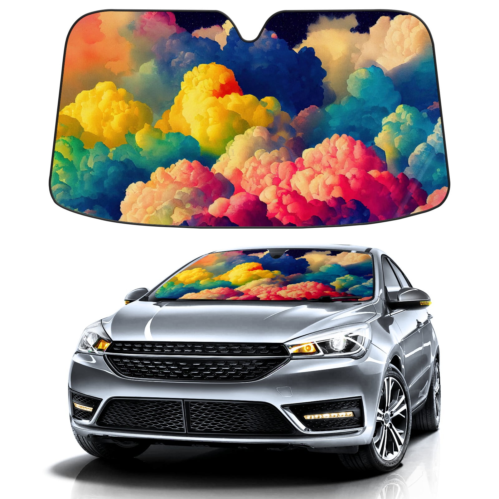 Car Windshield Sun Shade For Front Window Colorful Clouds Foldable ...