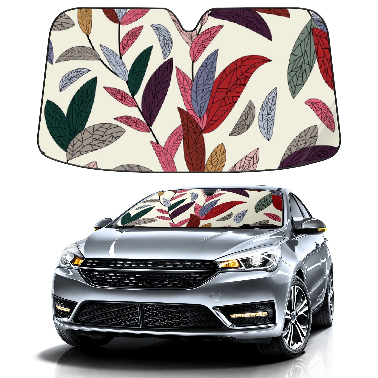 Car Windshield Sun Shade For Front Window Colorful Geometric Leaves ...