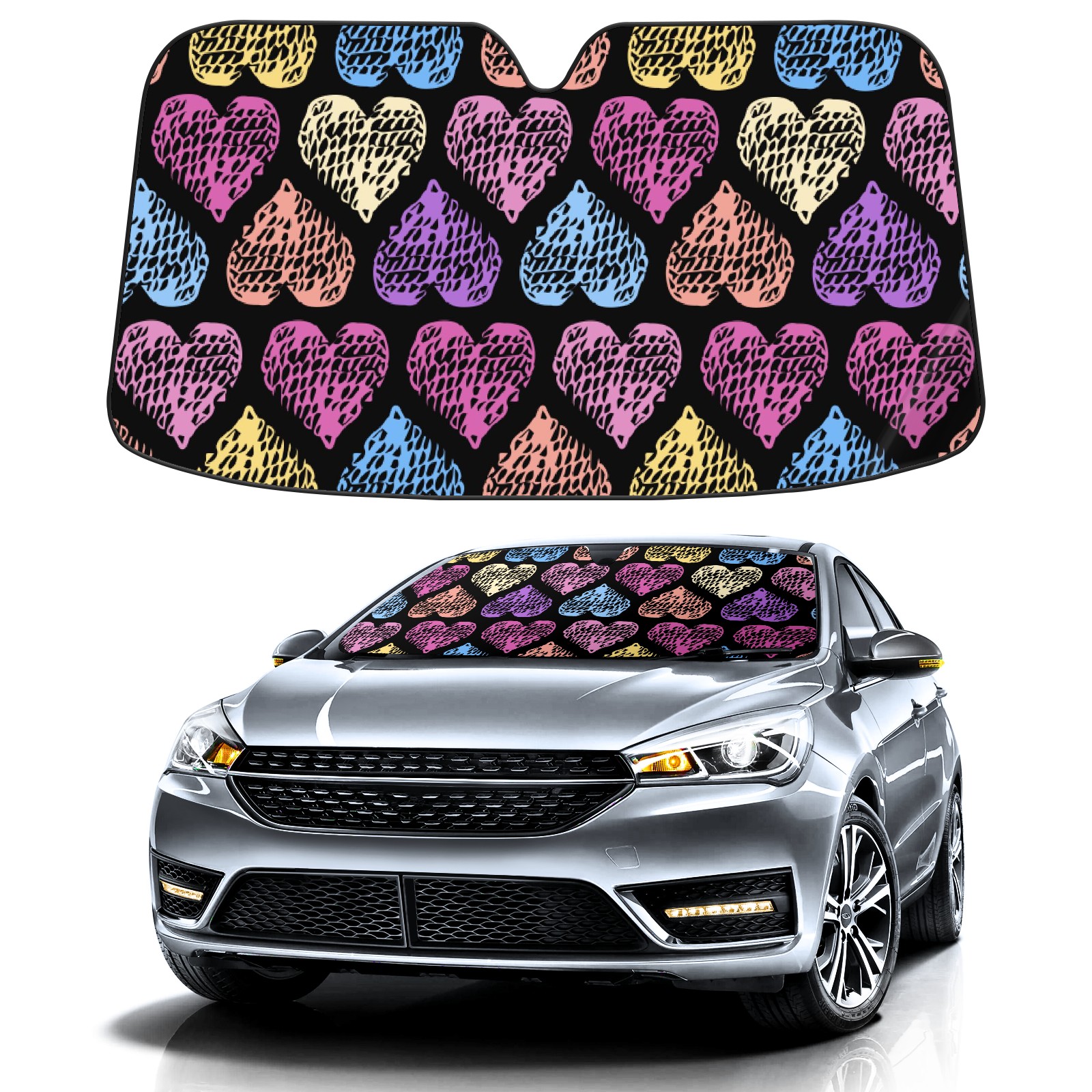 Car Windshield Sun Shade For Front Window Colorful Heart Shape Pattern ...