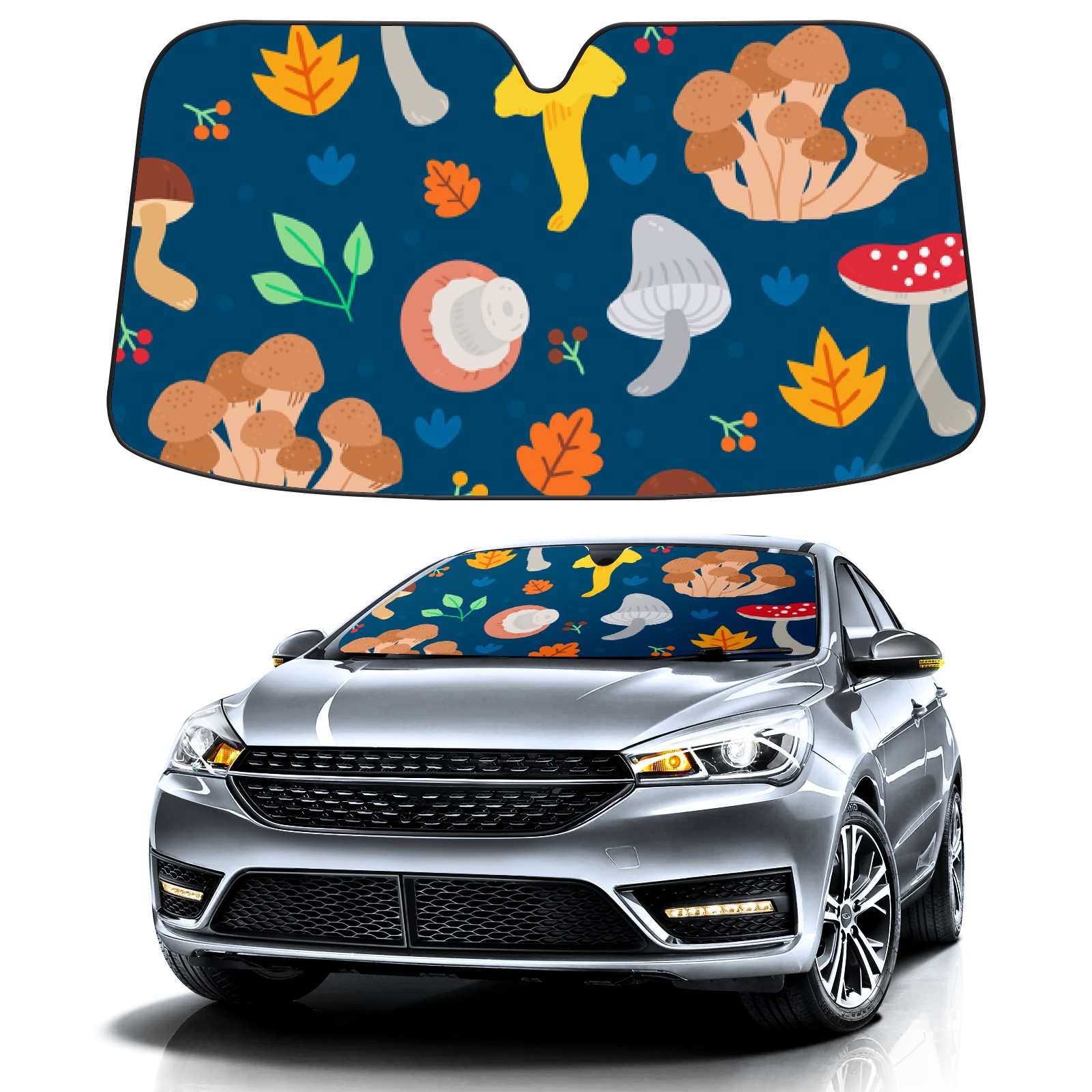 Car Windshield Sun Shade For Front Window Colorful Mushroom Foldable ...