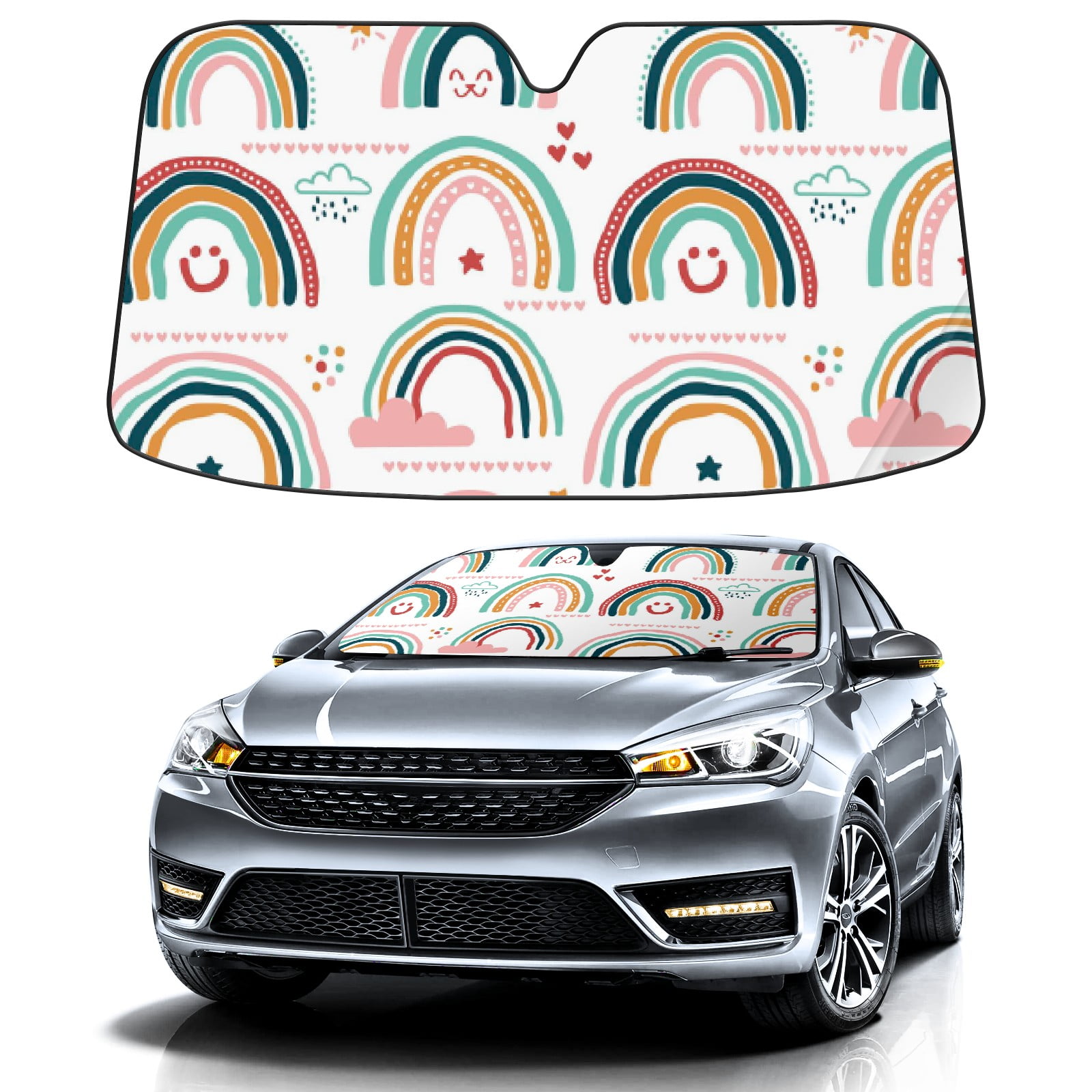Car Windshield Sun Shade For Front Window Colorful Rainbow Boho Ethnic ...