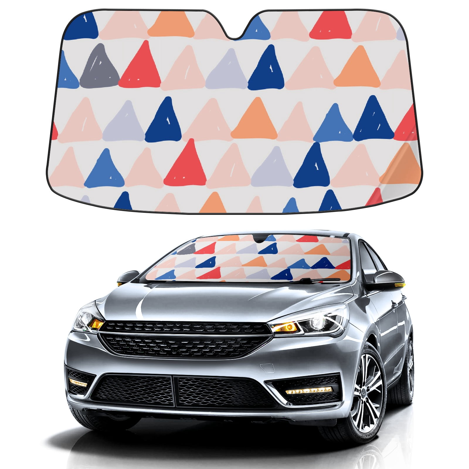Car Windshield Sun Shade For Front Window Colorful Triangles Foldable ...