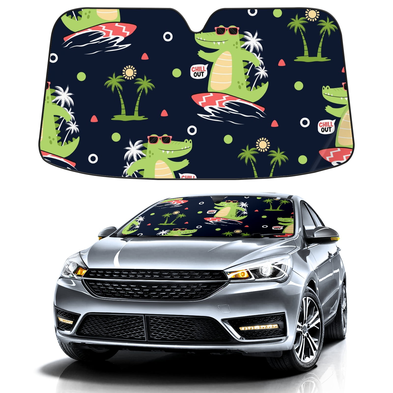 Car Windshield Sun Shade For Front Window Crocodile Surfer Cartoon ...