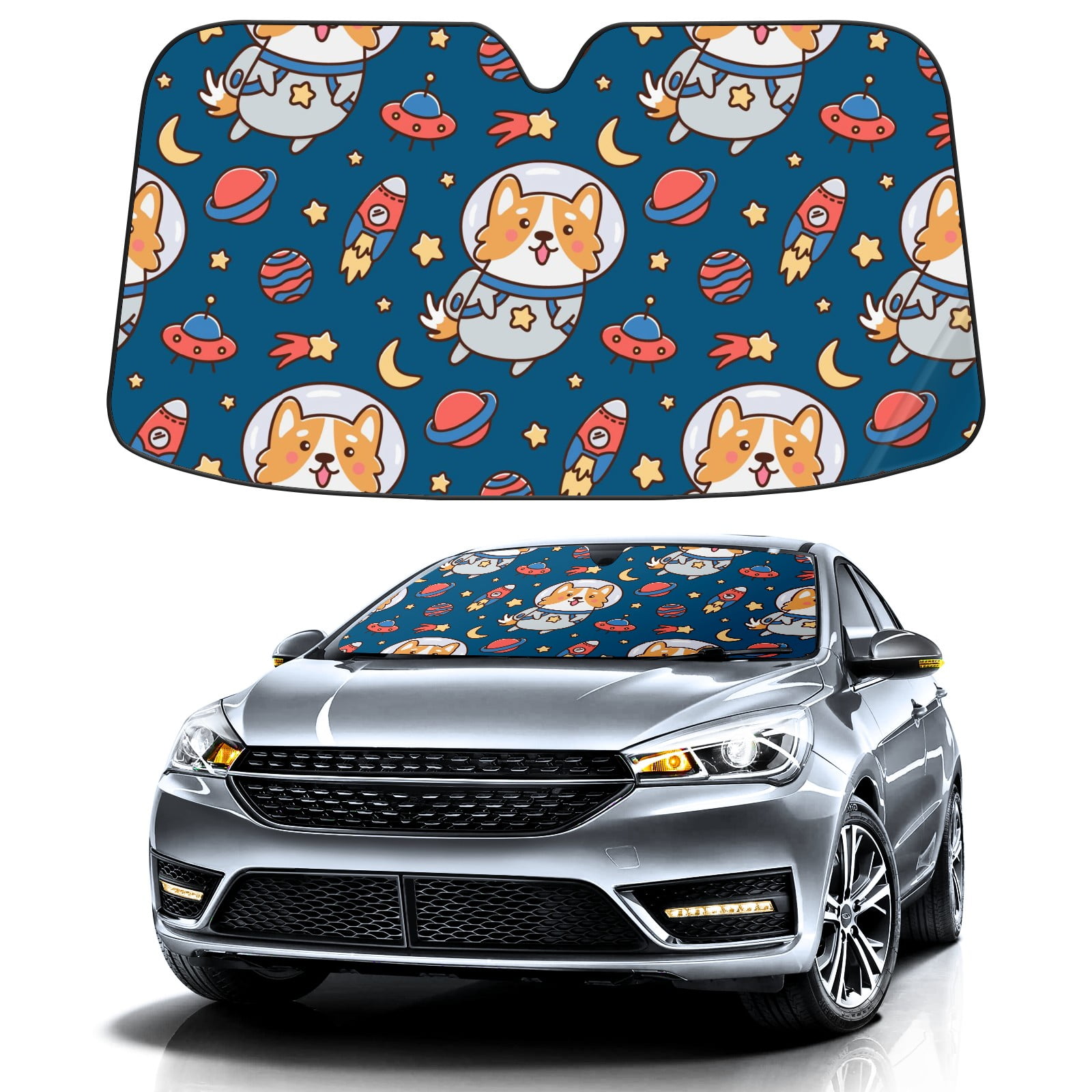 Car Windshield Sun Shade For Front Window Cute Astronaut Corgi Dog ...