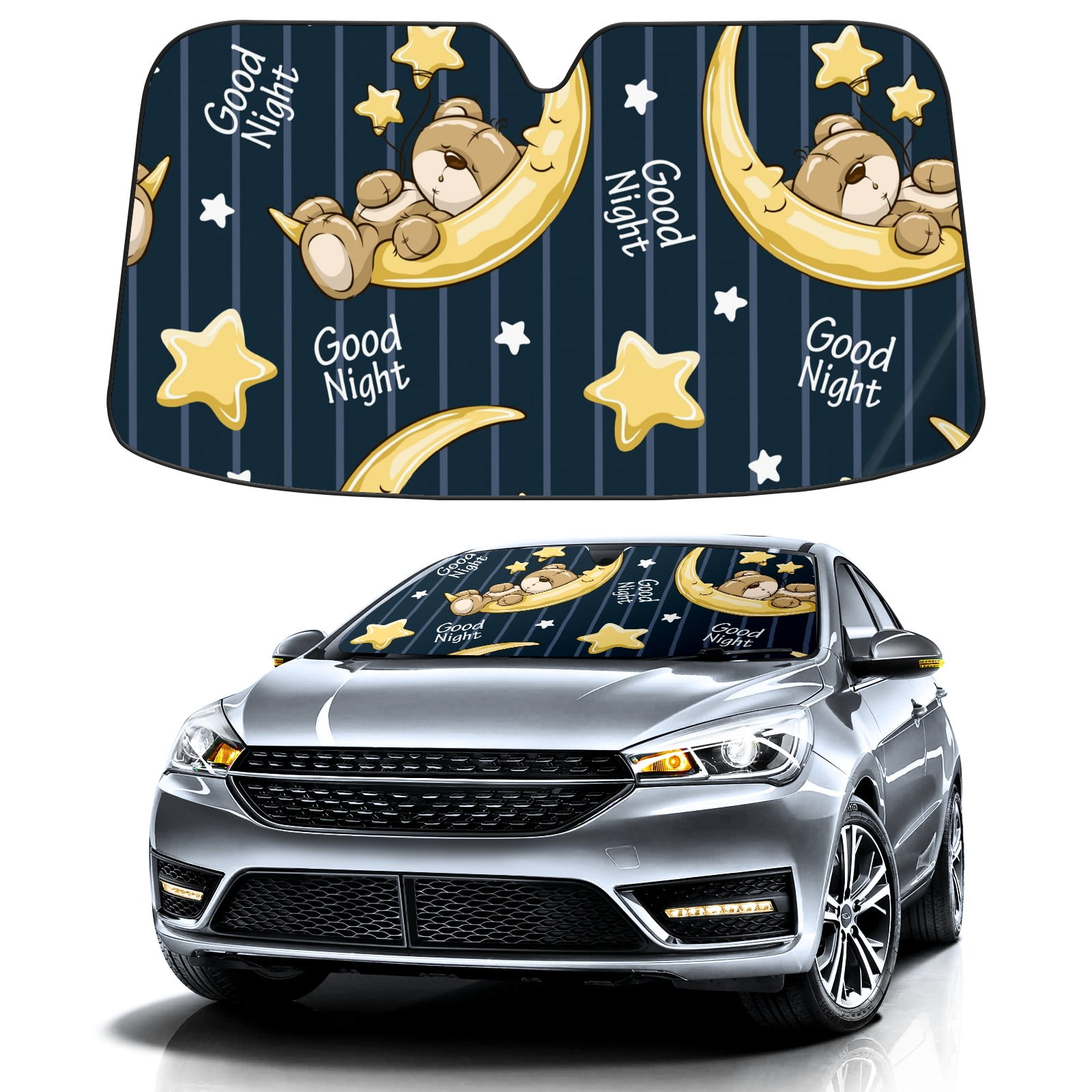 Car Windshield Sun Shade For Front Window Cute Bear Moon Star Foldable ...