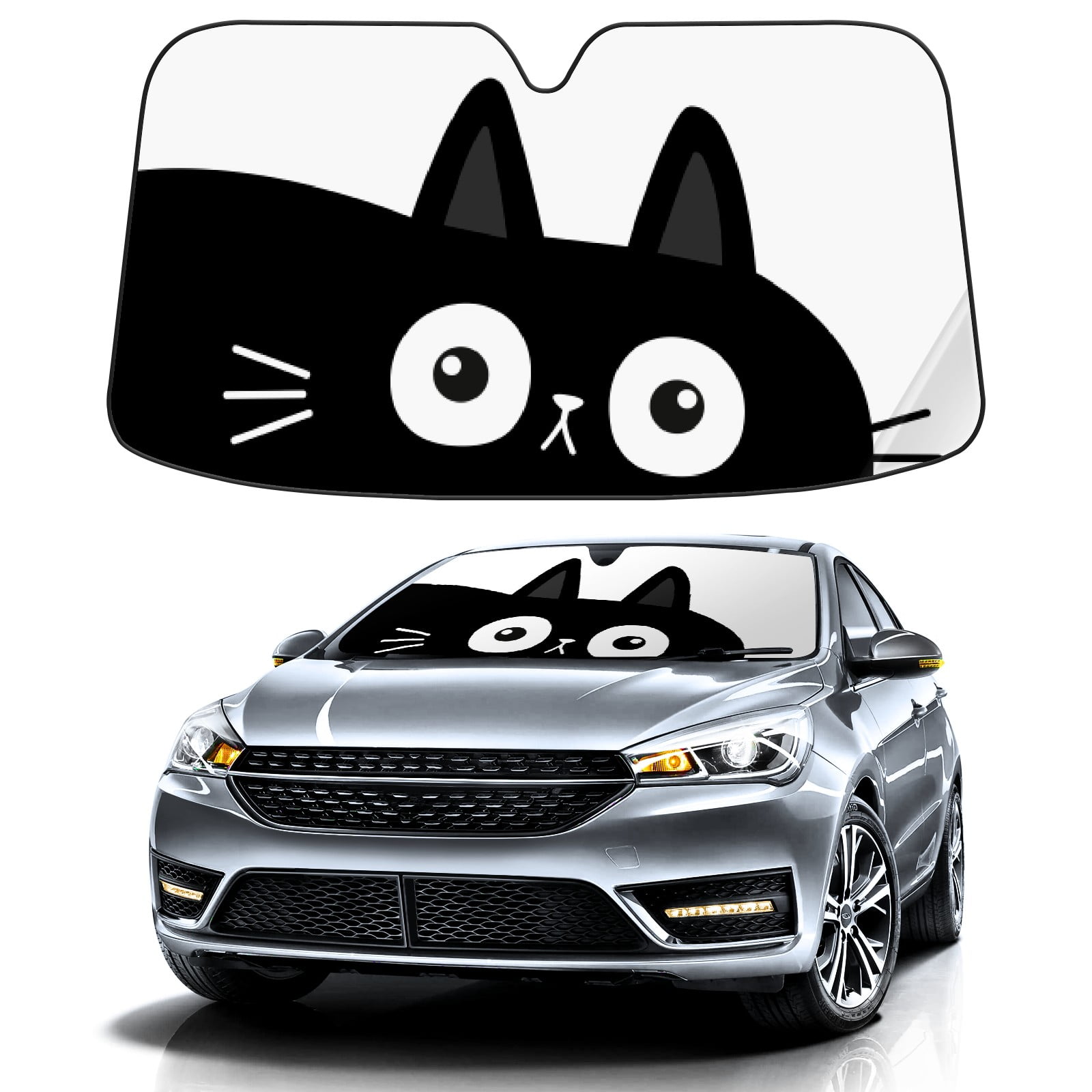 Car Windshield Sun Shade For Front Window Cute Black Cat Foldable ...