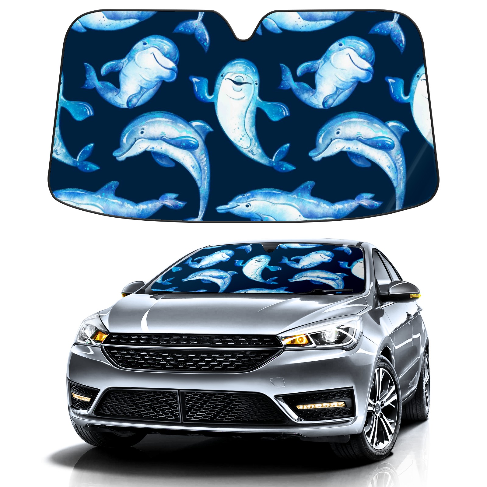 Car Windshield Sun Shade For Front Window Cute Blue Dolphin Foldable ...