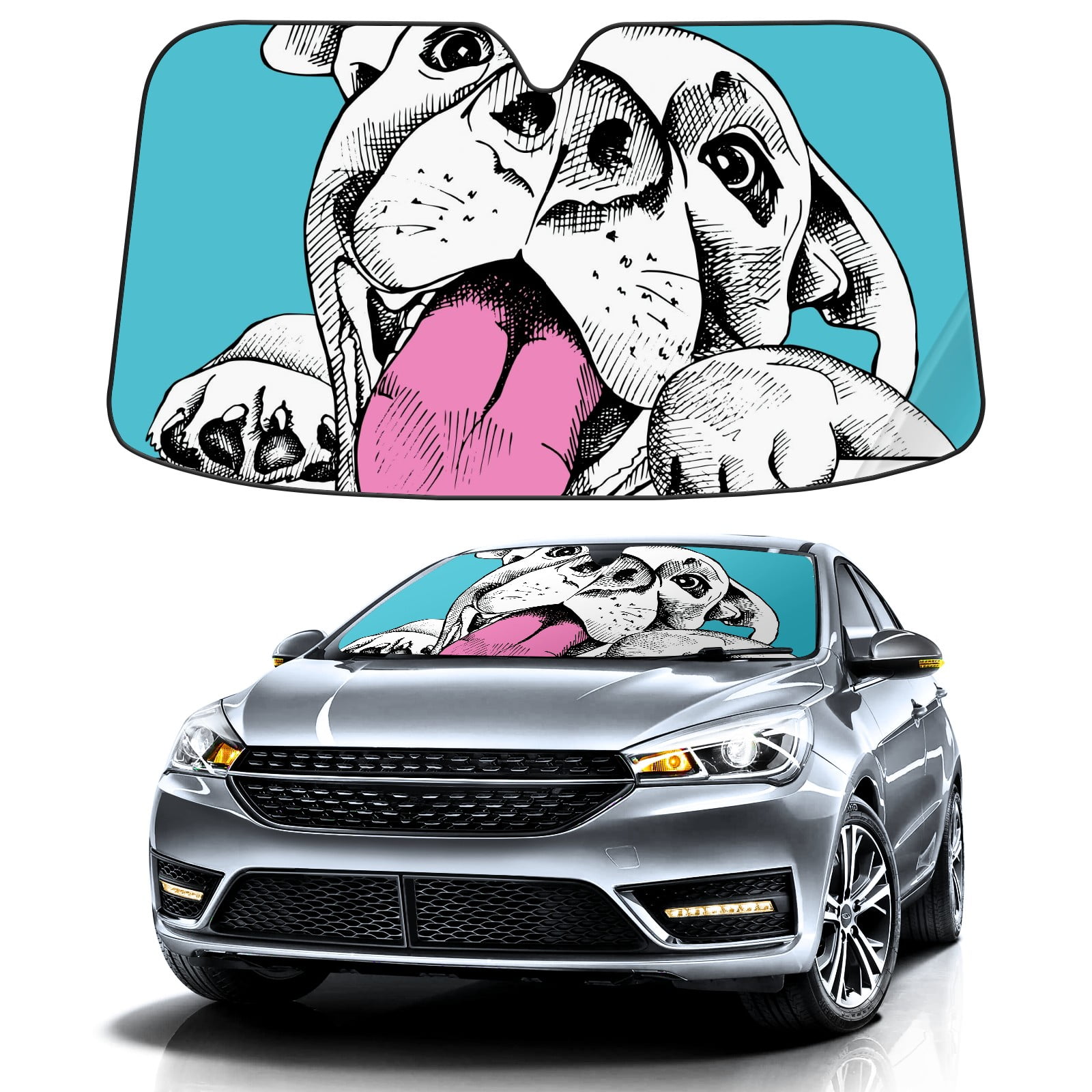 Car Windshield Sun Shade For Front Window Cute Dog On Blue Background 1 ...