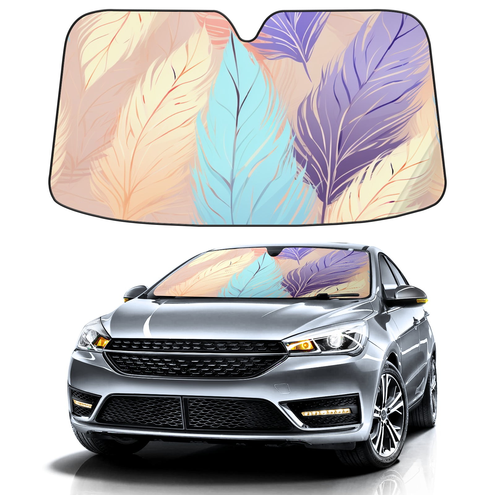 Car Windshield Sun Shade For Front Window Cute Feather Foldable Vehicle ...