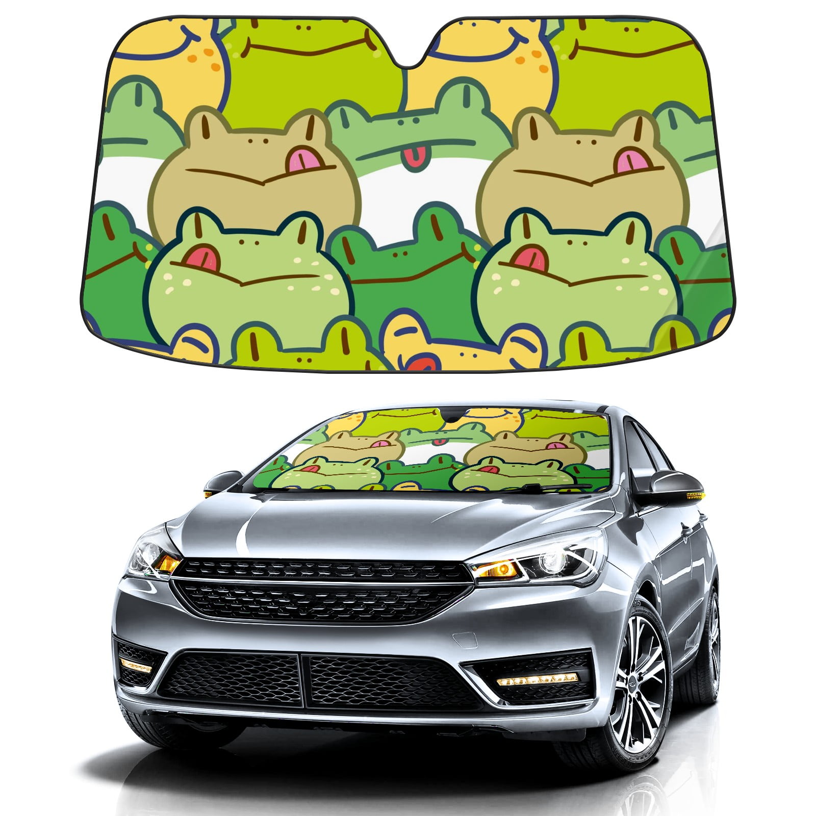 Car Windshield Sun Shade For Front Window Cute Funny Frog Foldable ...