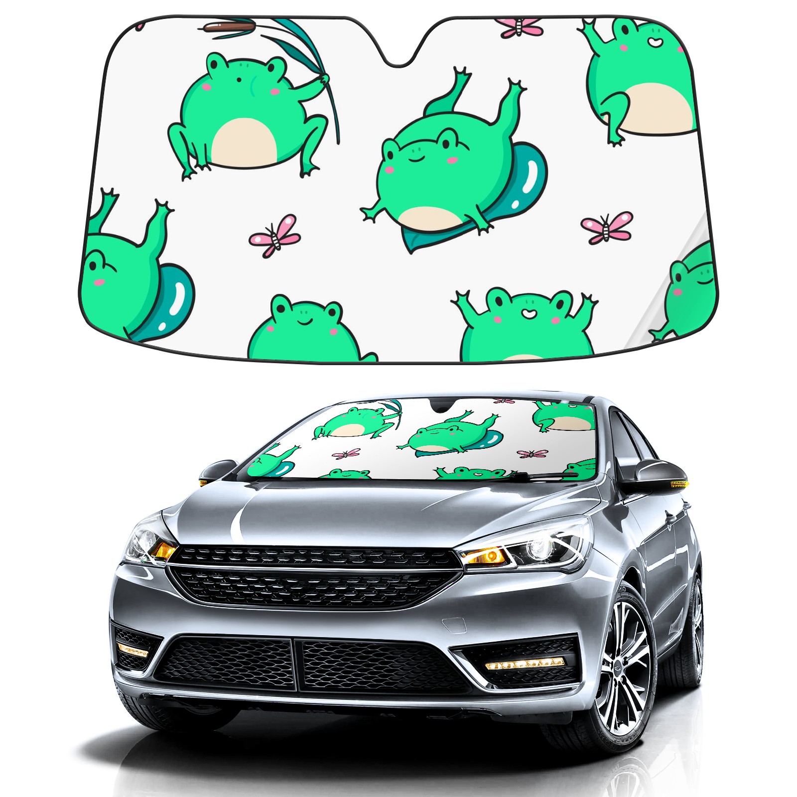 Car Windshield Sun Shade For Front Window Cute Kawaii Green Frog ...