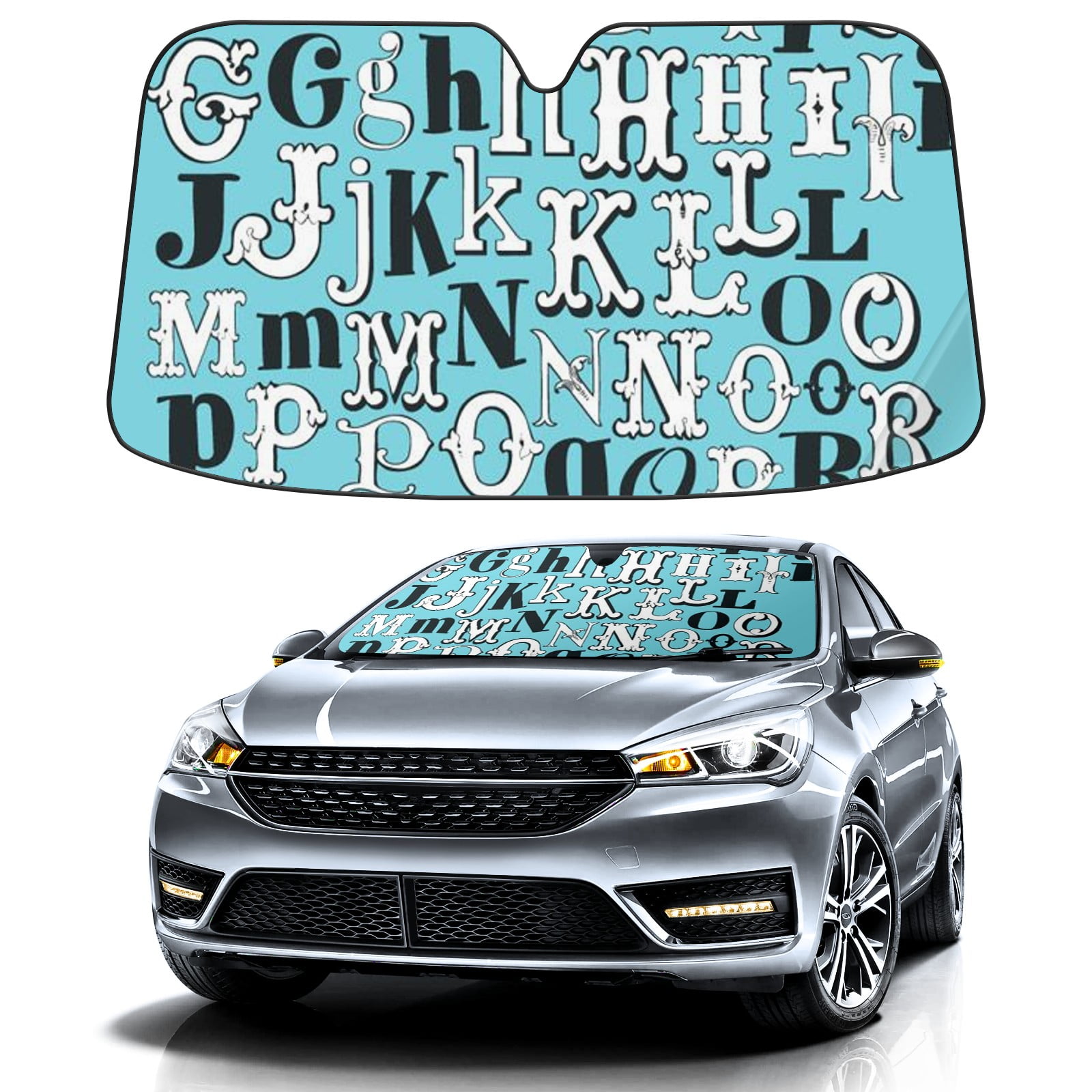 Car Windshield Sun Shade For Front Window Cute Letter Foldable Vehicle ...