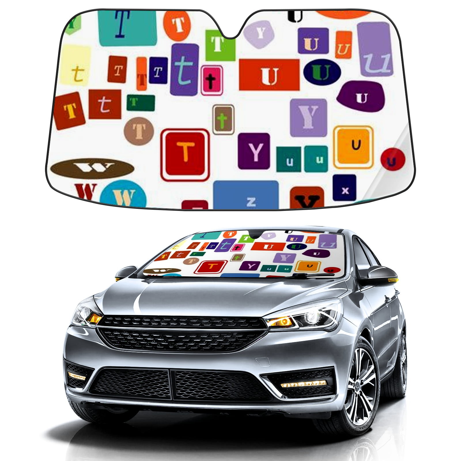Car Windshield Sun Shade For Front Window Cute Letter Foldable Vehicle ...