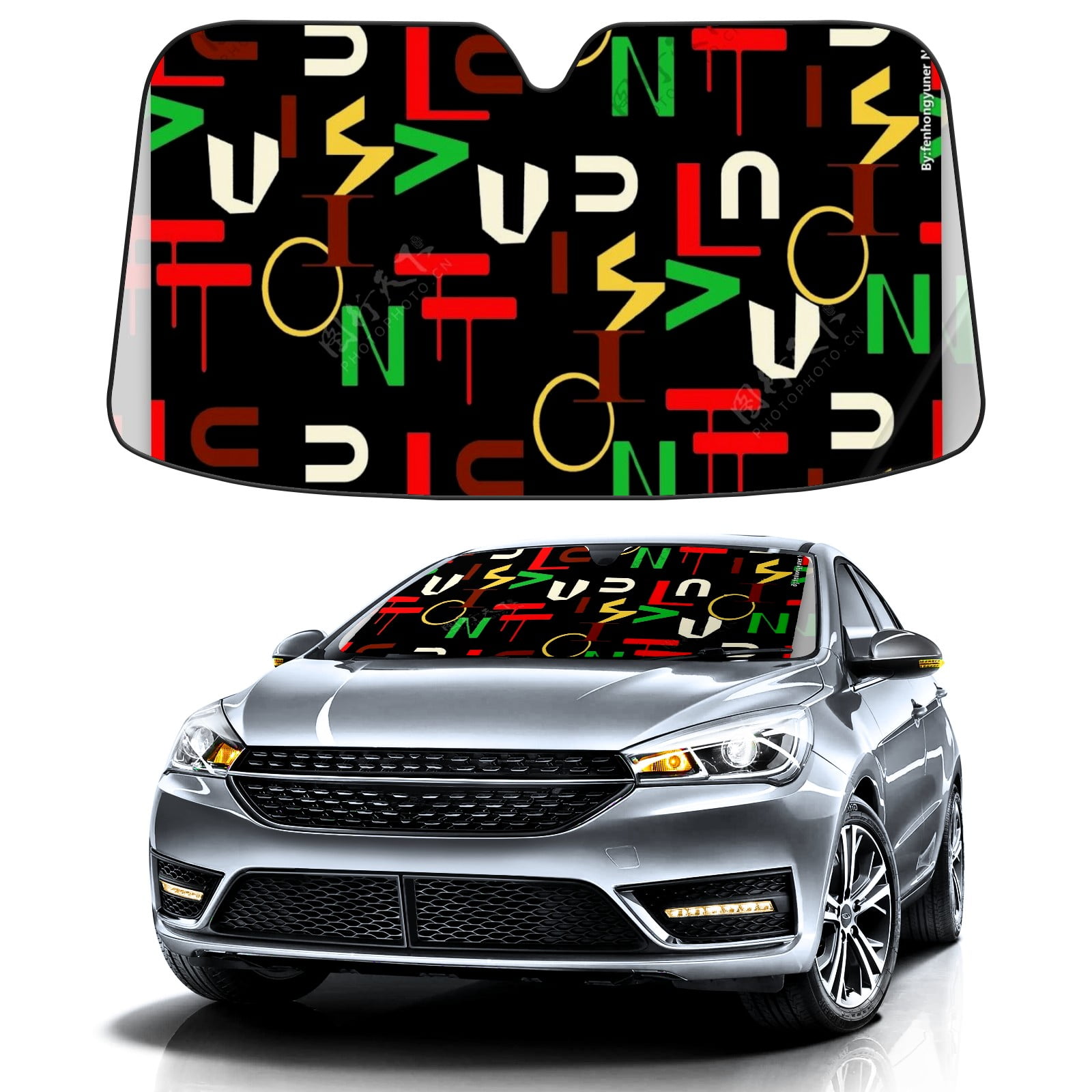Car Windshield Sun Shade For Front Window Cute Letter Foldable Vehicle ...