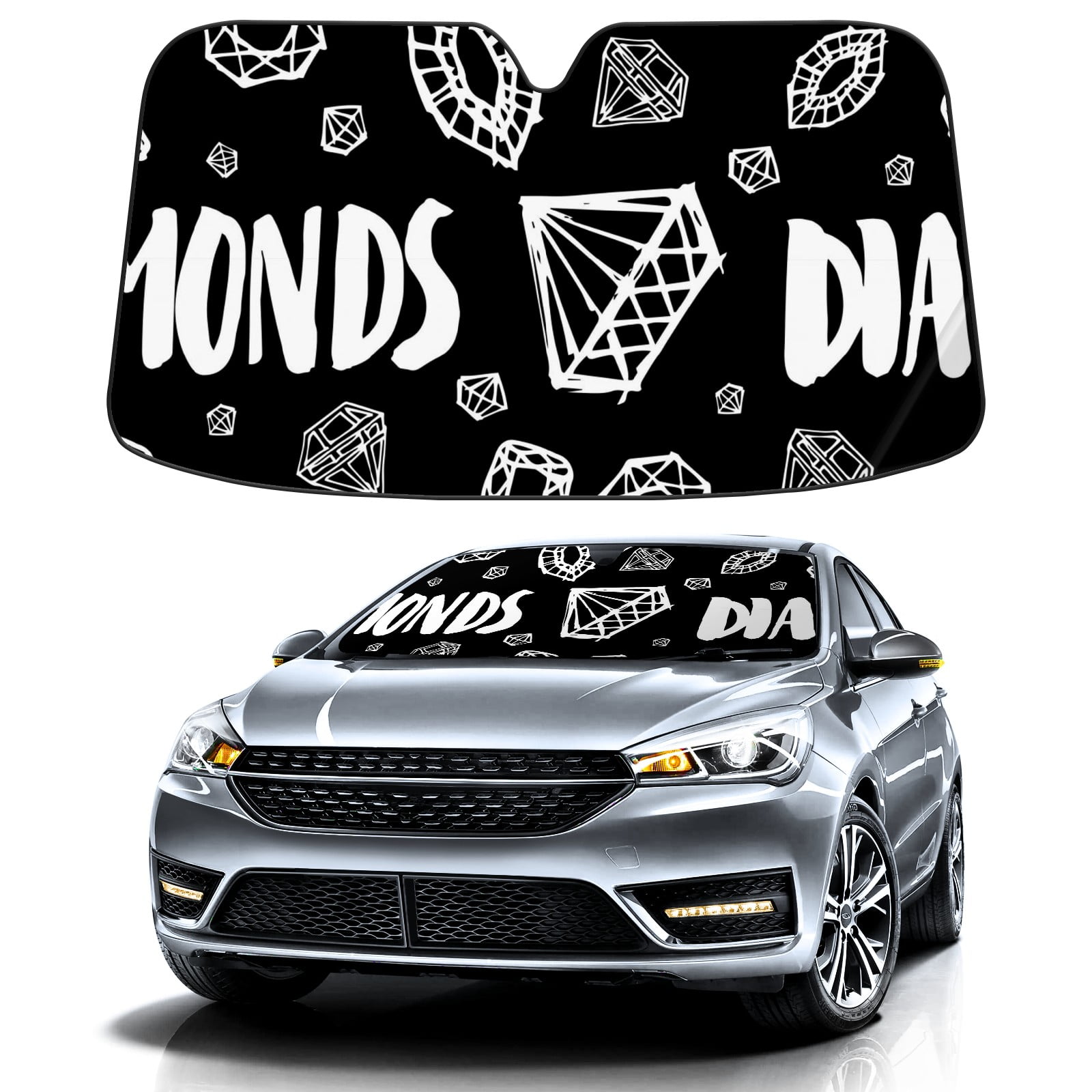 Car Windshield Sun Shade For Front Window Cute Letter Foldable Vehicle ...