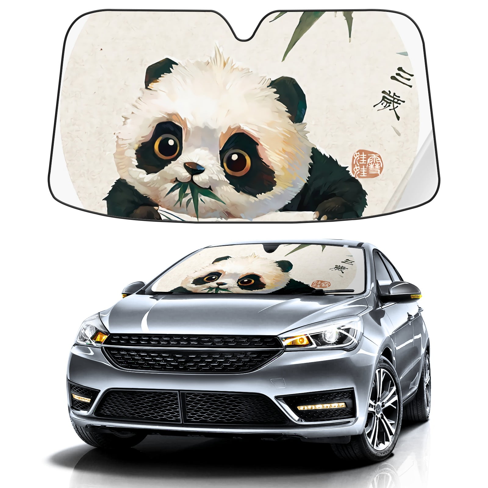 Car Windshield Sun Shade For Front Window Cute Panda Foldable Vehicle ...