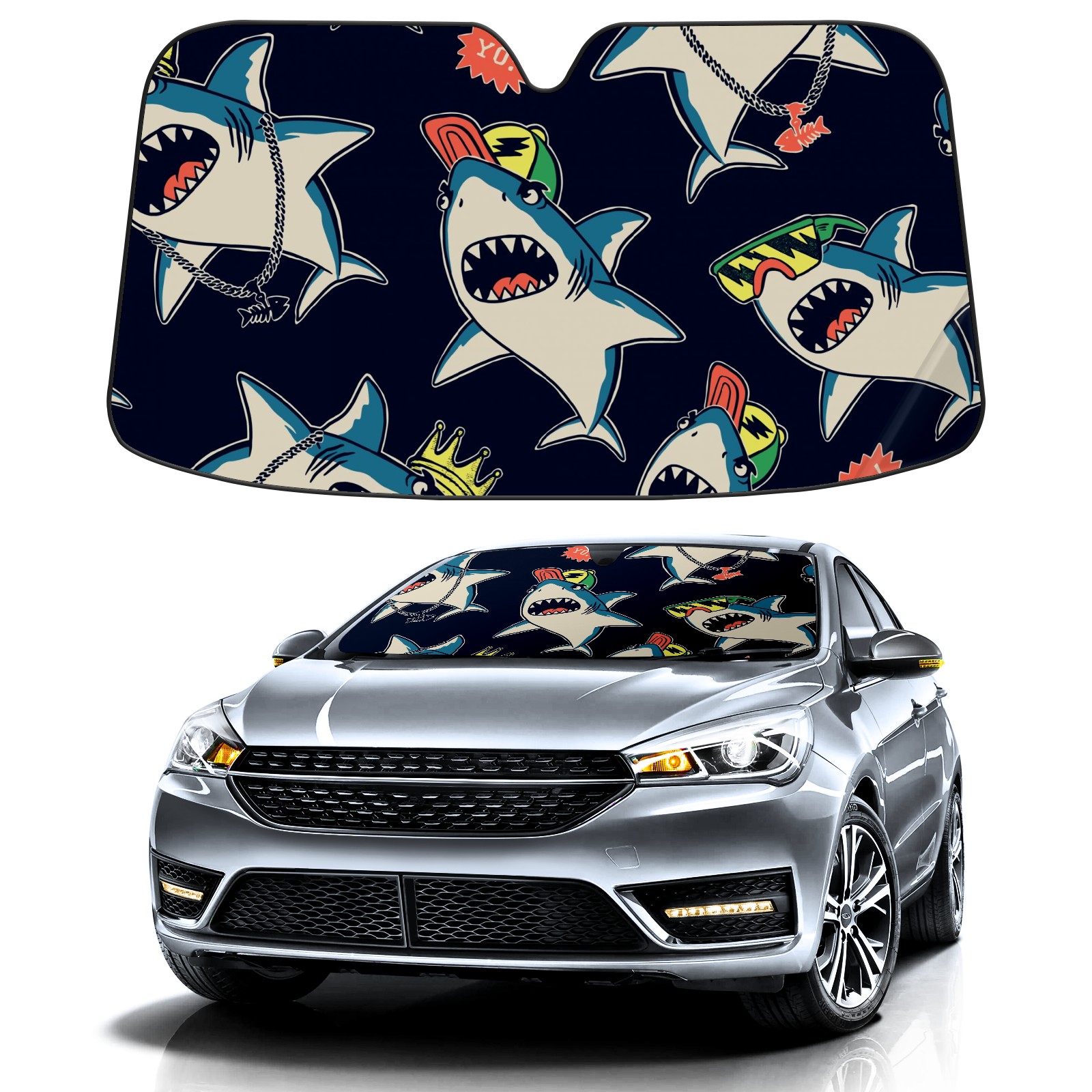 Car Windshield Sun Shade For Front Window Cute Shark Prince Foldable ...