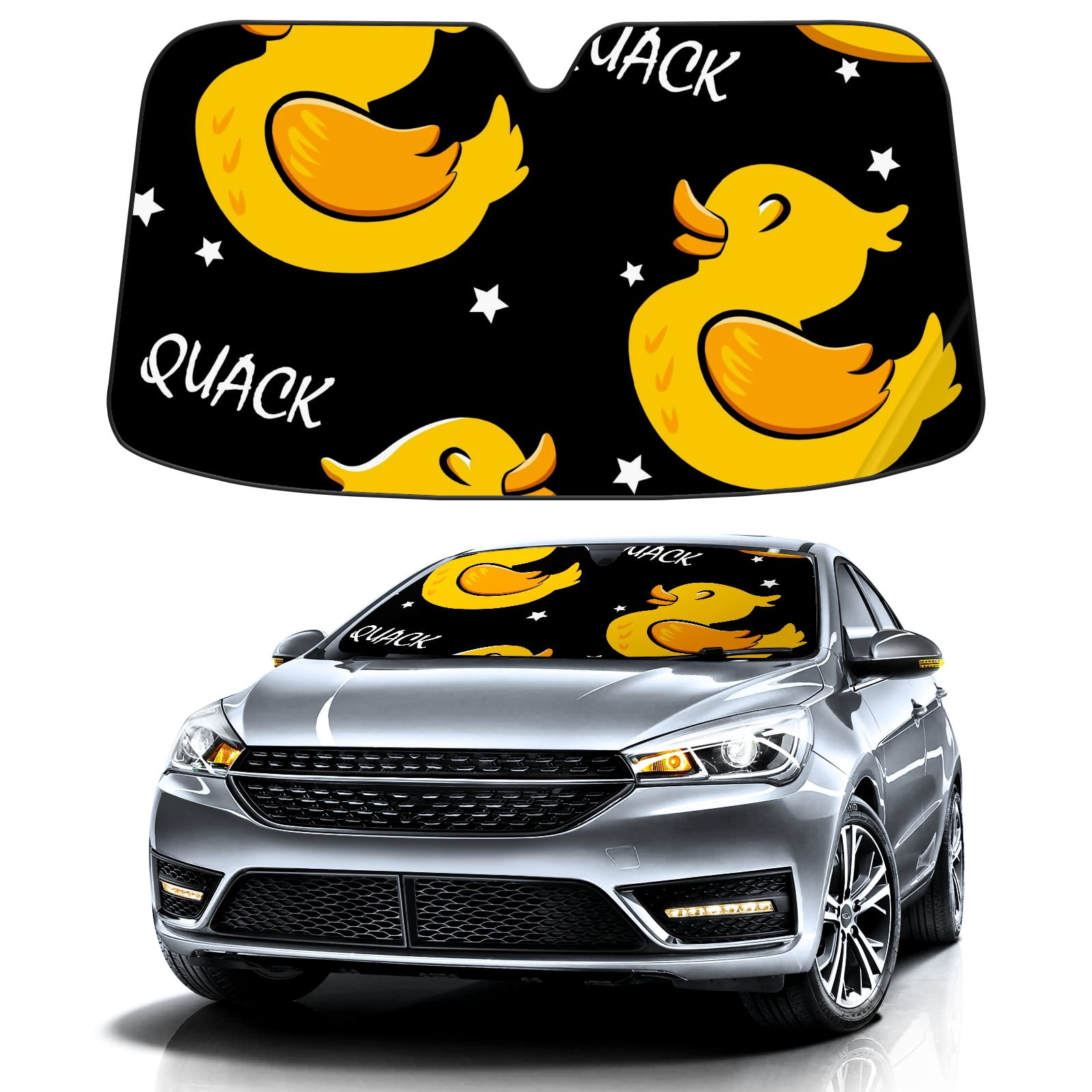 Car Windshield Sun Shade For Front Window Cute Yellow Duck On Black ...