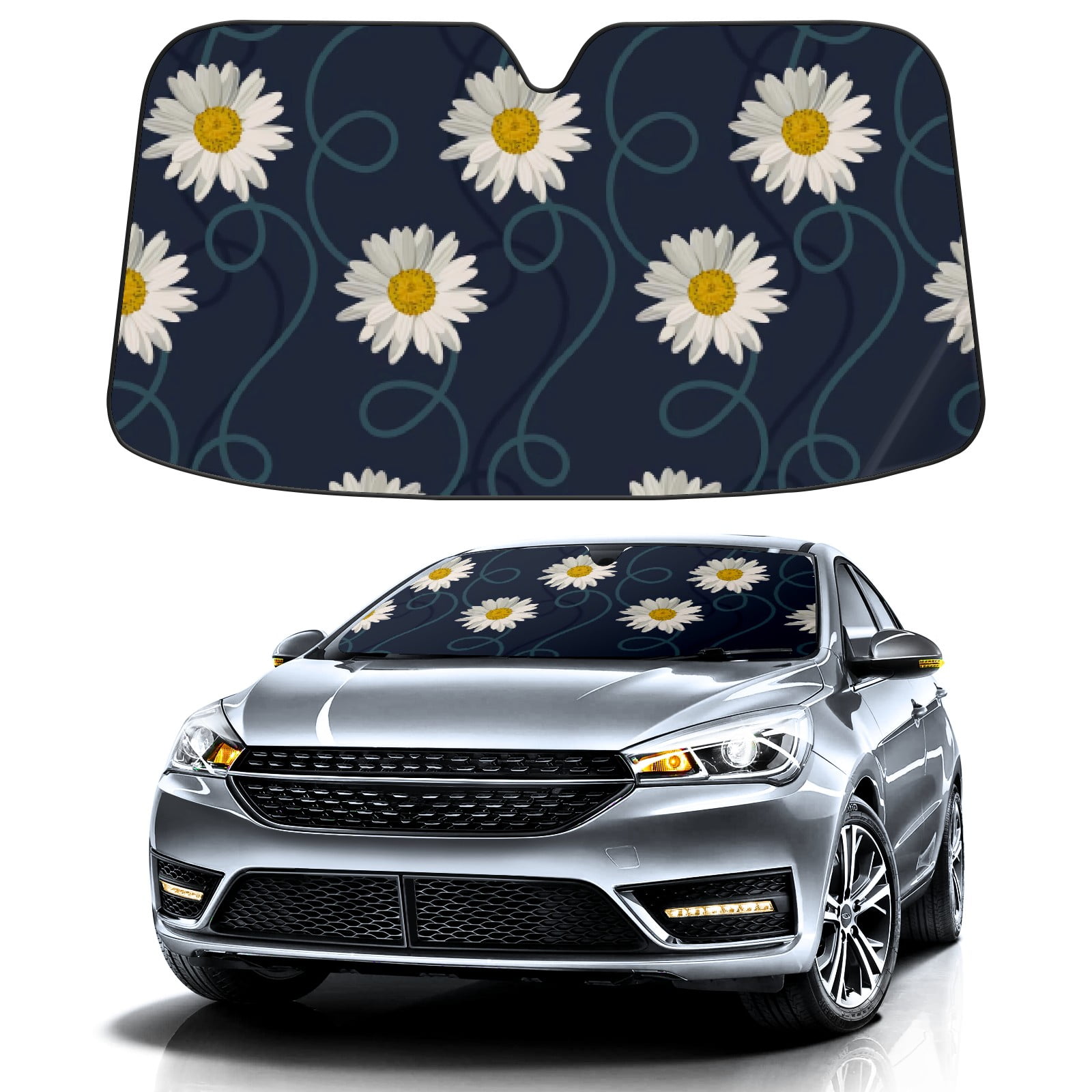 Car Windshield Sun Shade For Front Window Dark Chain Chrysanthemum ...