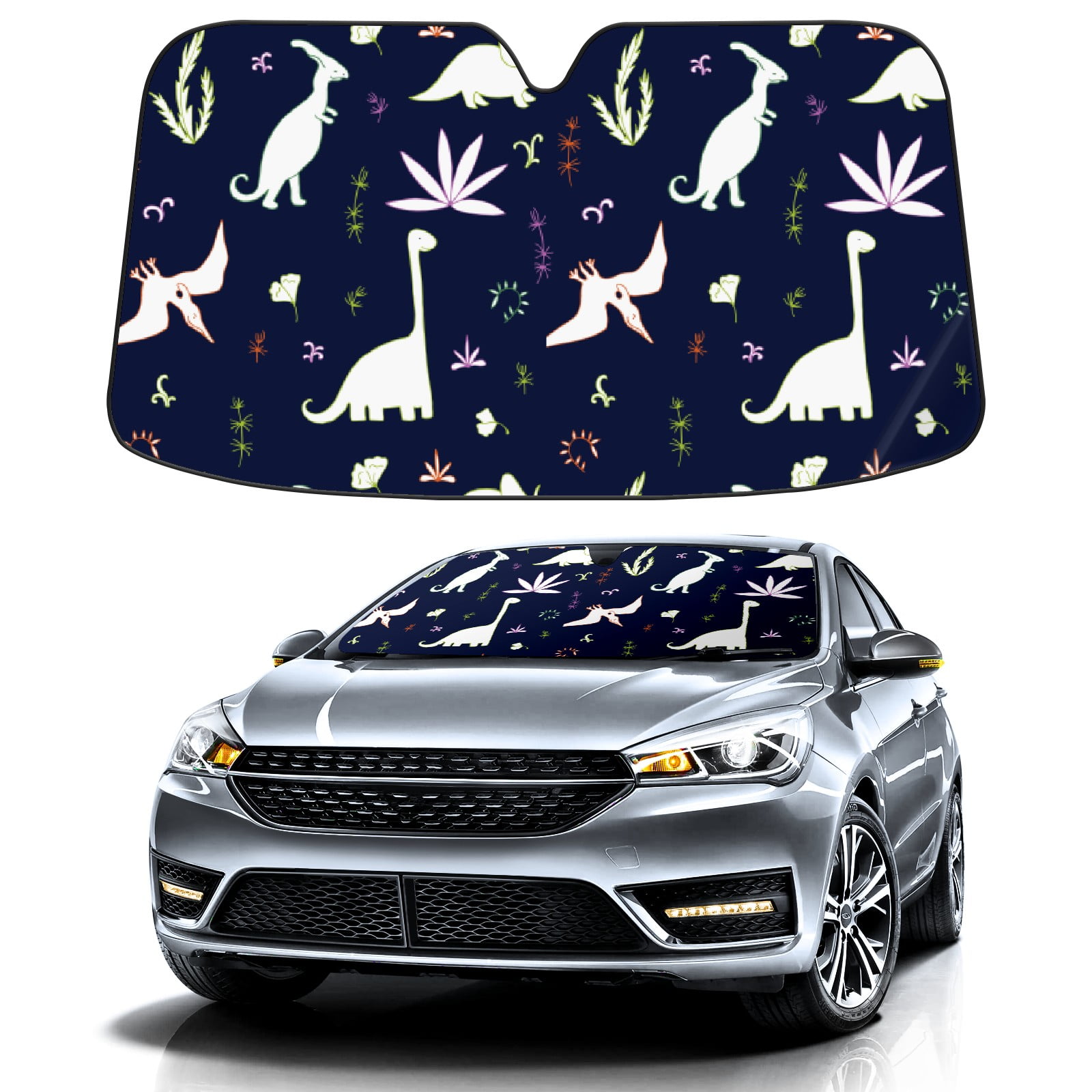 Car Windshield Sun Shade For Front Window Dinosaurs Shrubs Foldable ...