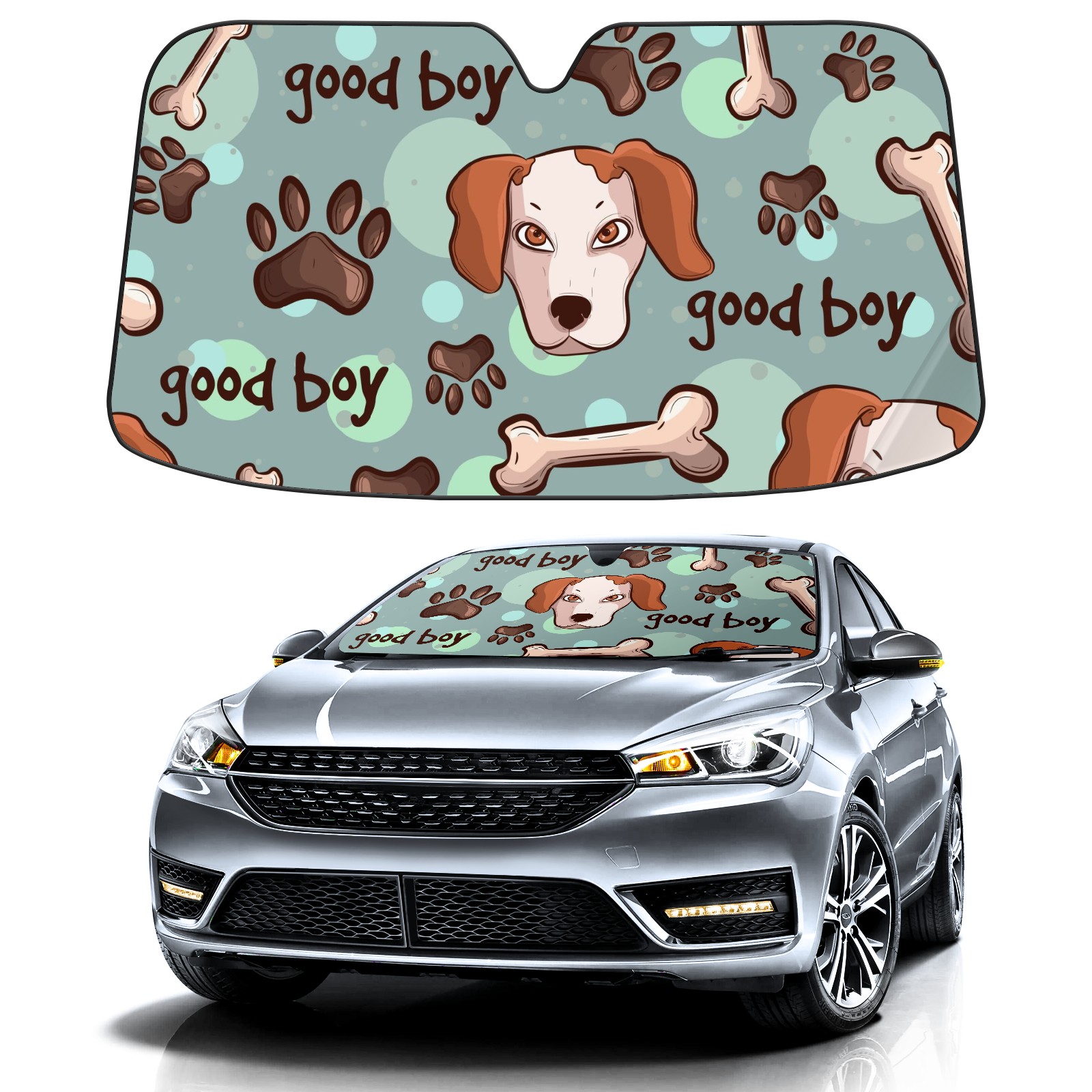 Car Windshield Sun Shade For Front Window Dog Paw Print Bones Foldable ...
