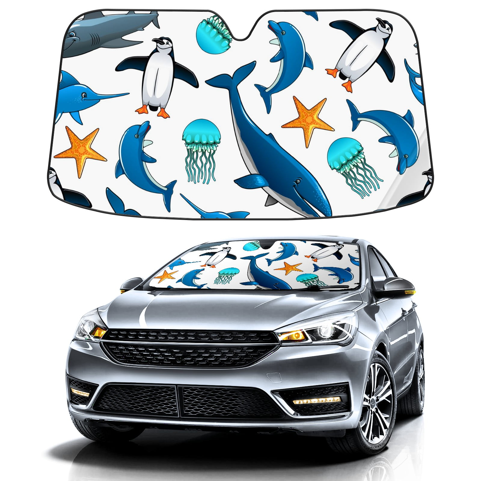 Car Windshield Sun Shade For Front Window Dolphin Penguin Shark Whale ...