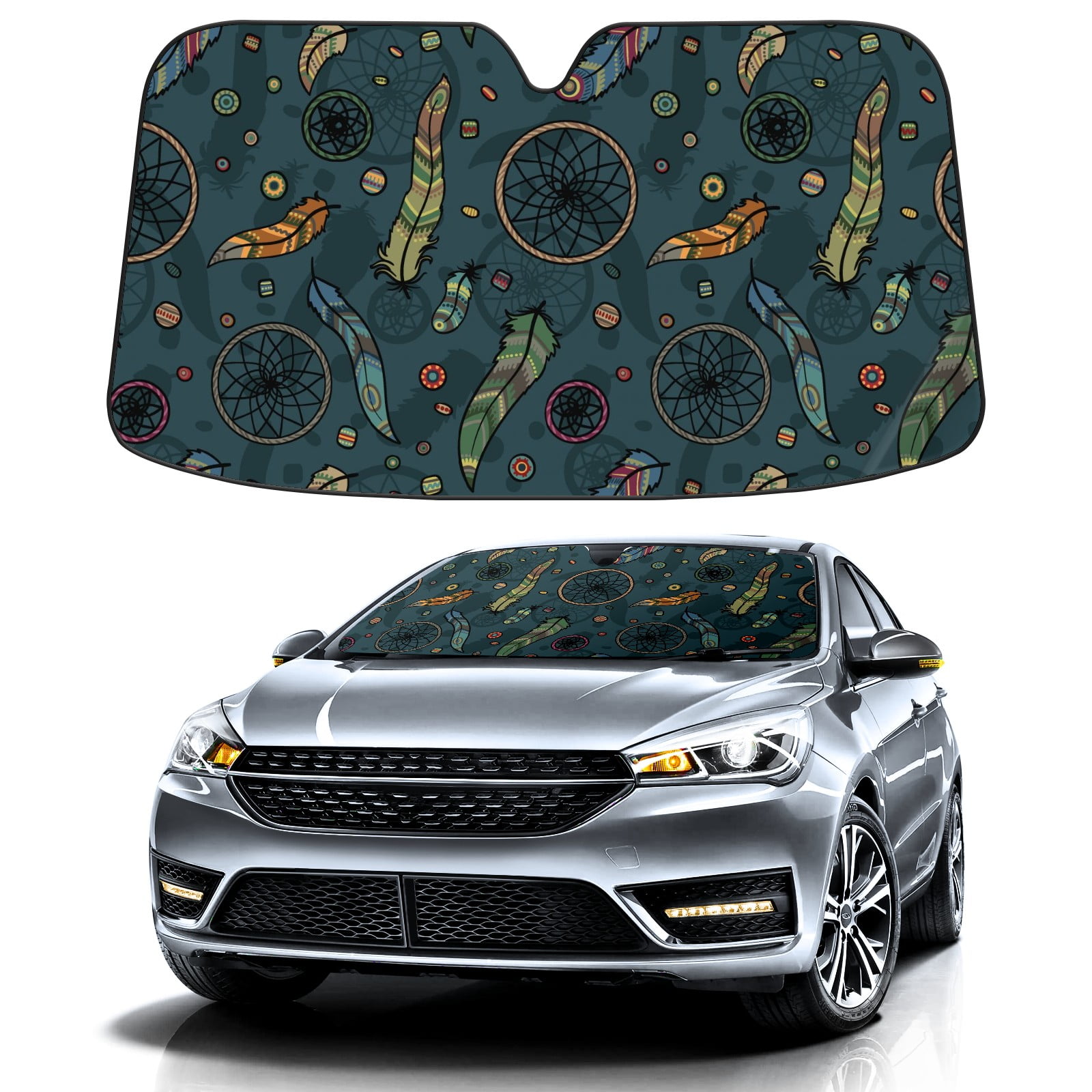 Car Windshield Sun Shade For Front Window Dreamcatcher Bead Feather On ...