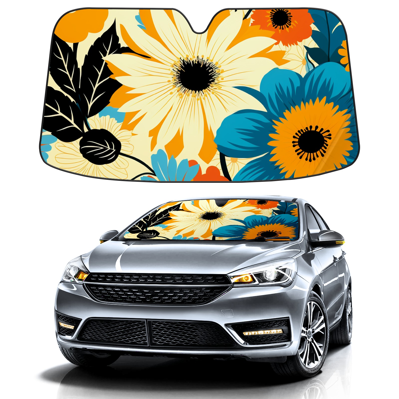 Car Windshield Sun Shade For Front Window Flower 3 Foldable Vehicle ...
