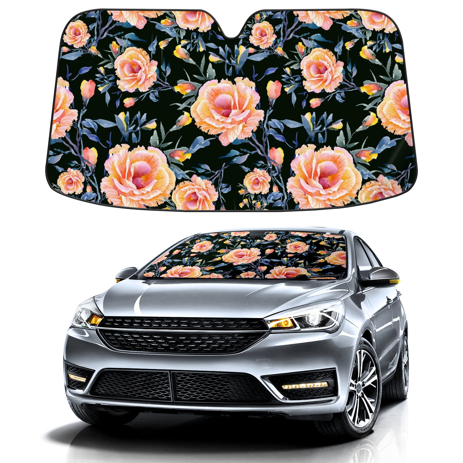 Car Windshield Sun Shade For Front Window Flower Print Foldable Vehicle ...