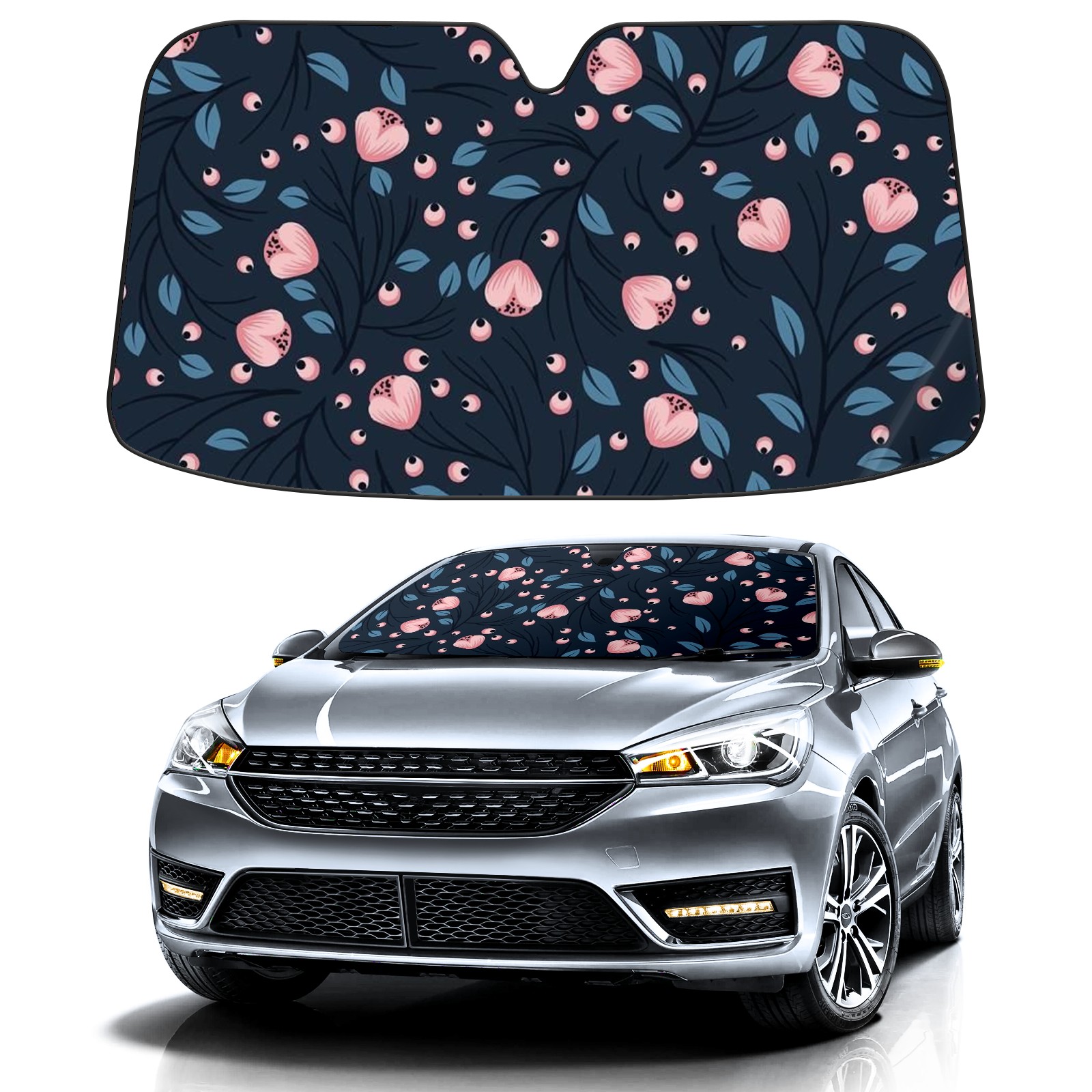 Car Windshield Sun Shade For Front Window Flower Print Foldable Vehicle ...