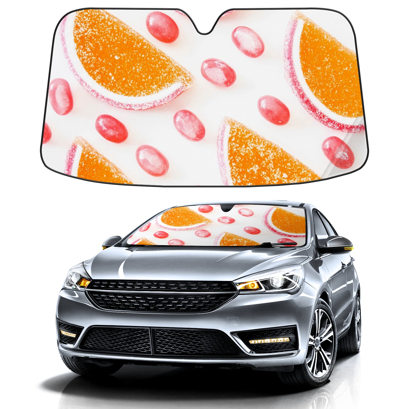 Car Windshield Sun Shade For Front Window Fruit Candy Orange Foldable ...