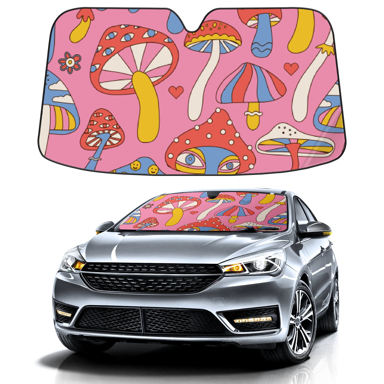Car Windshield Sun Shade For Front Window Funny Crazy Magic Mushroom ...