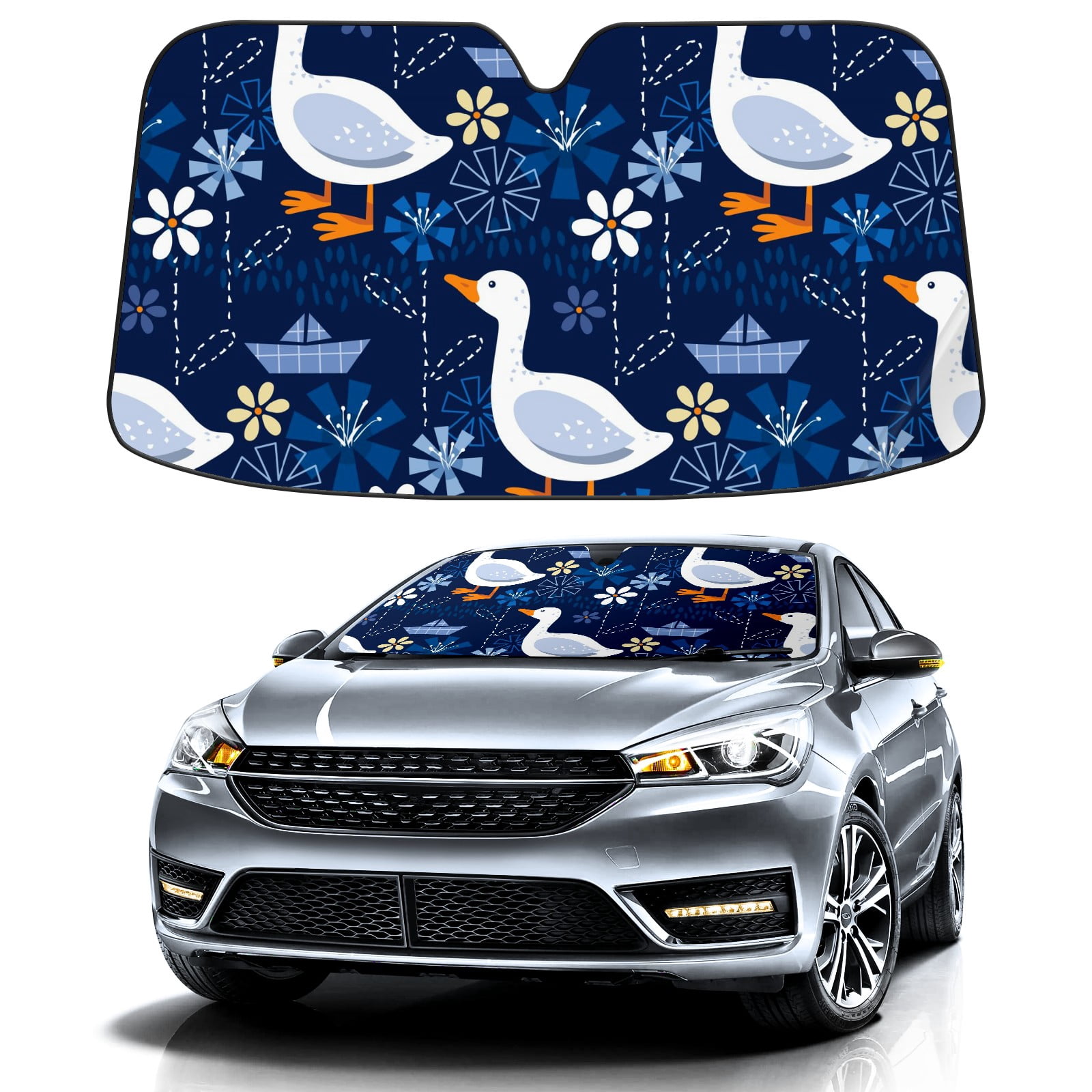 Car Windshield Sun Shade For Front Window Geese Flowers And Paper Boats ...