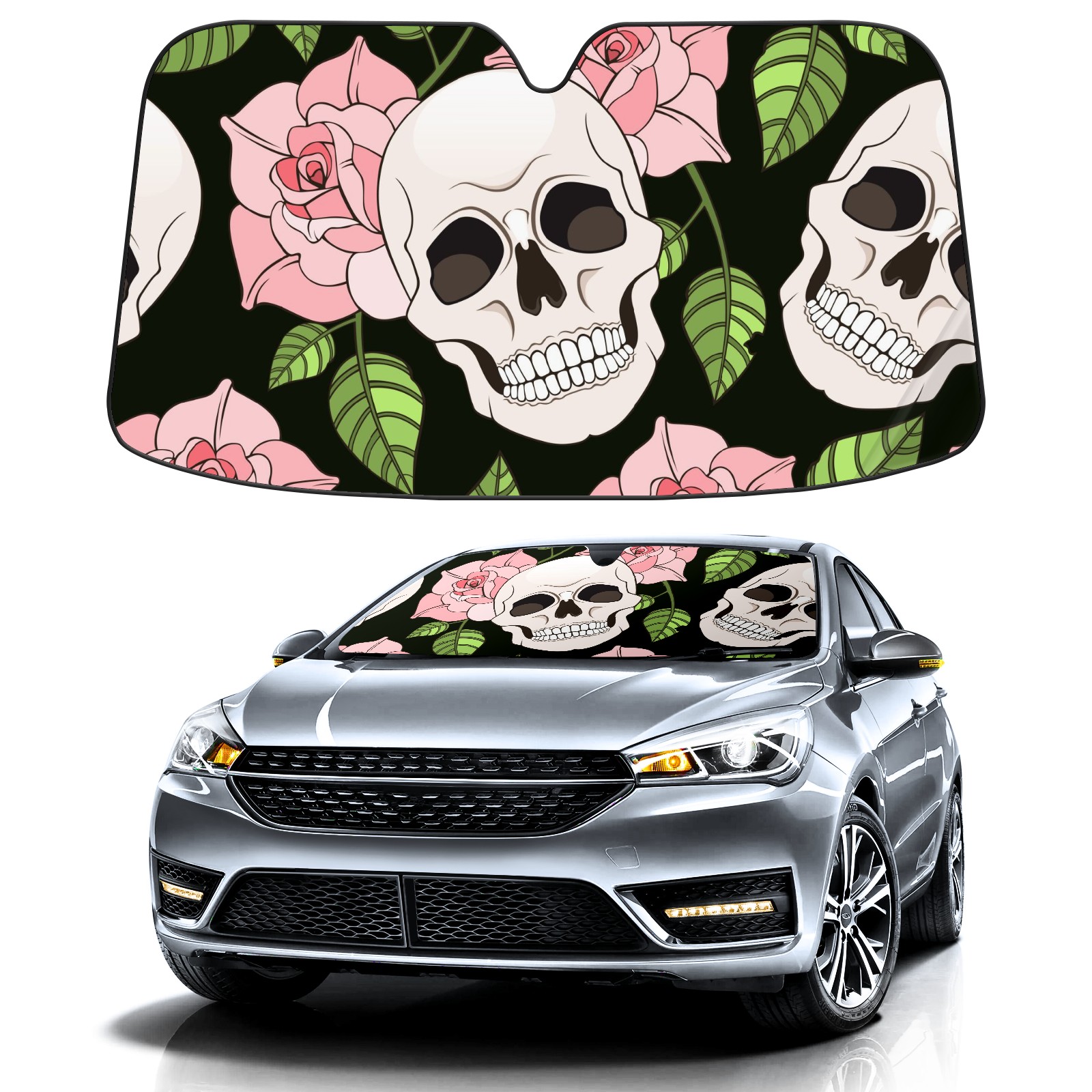 Car Windshield Sun Shade For Front Window Gothic Roses And Skulls ...