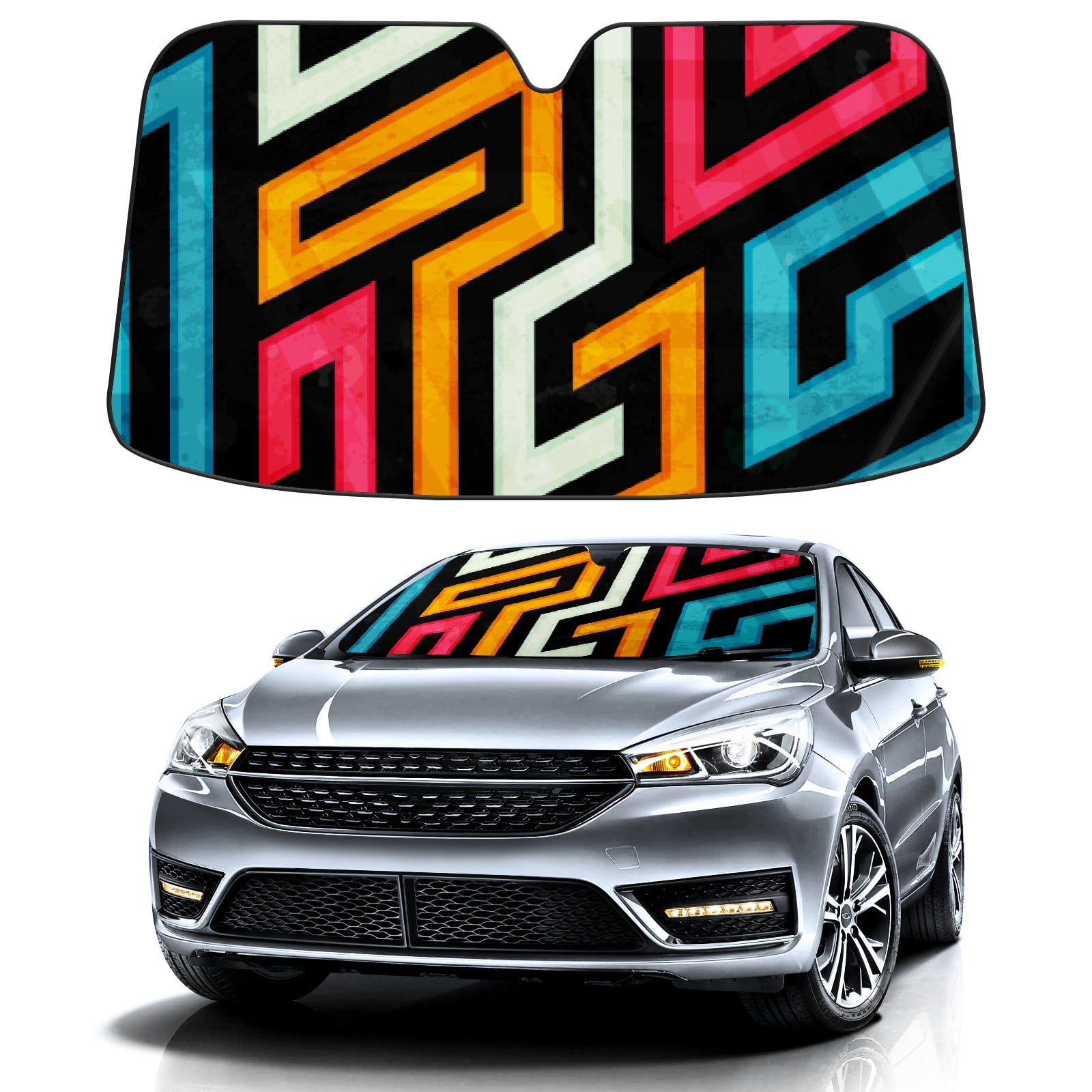Car Windshield Sun Shade For Front Window Graffiti Pattern Foldable ...