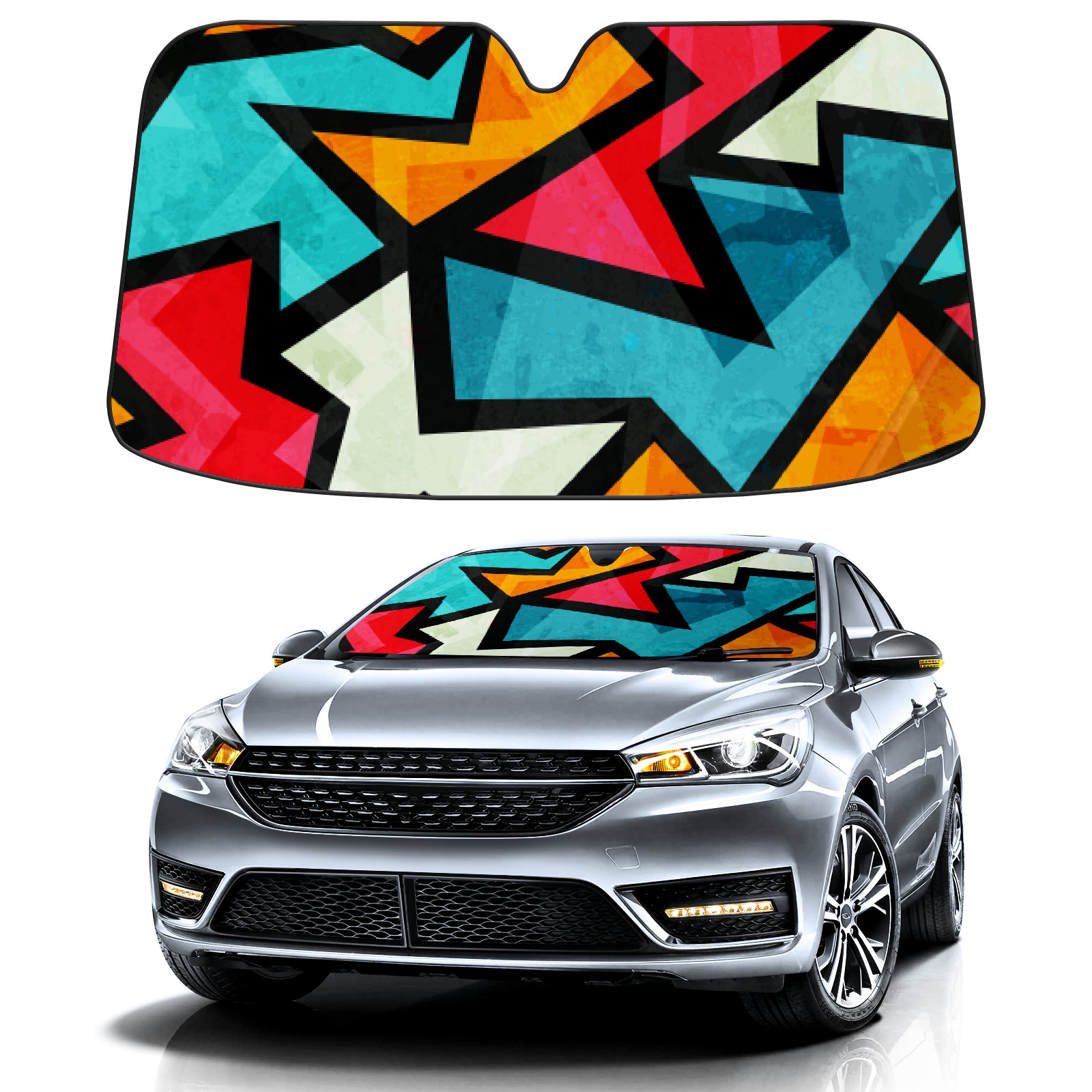 Car Windshield Sun Shade For Front Window Graffiti Pattern Foldable ...