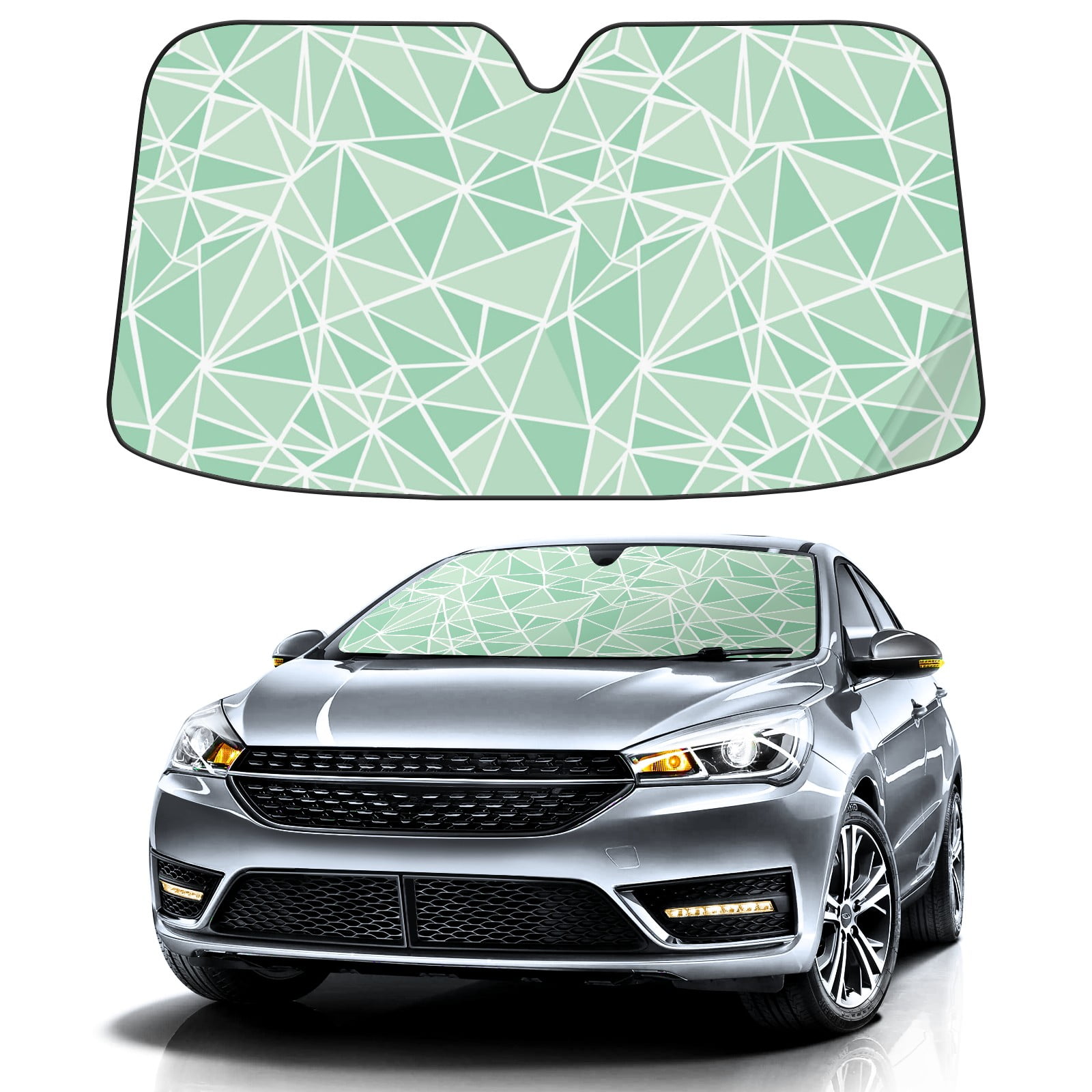 Car Windshield Sun Shade For Front Window Green Geometry Foldable ...