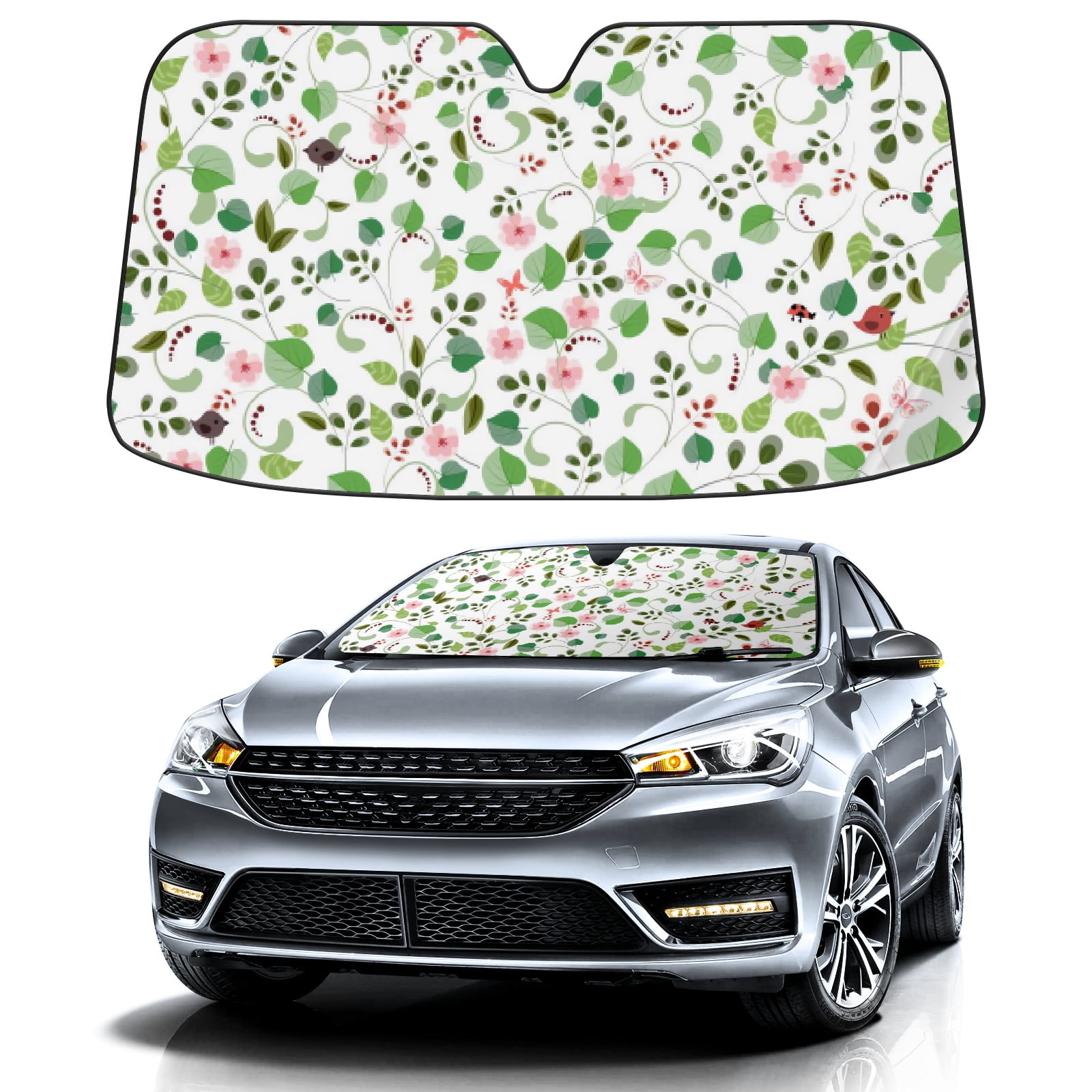 Car Windshield Sun Shade For Front Window Green Leafed Vine Flower ...