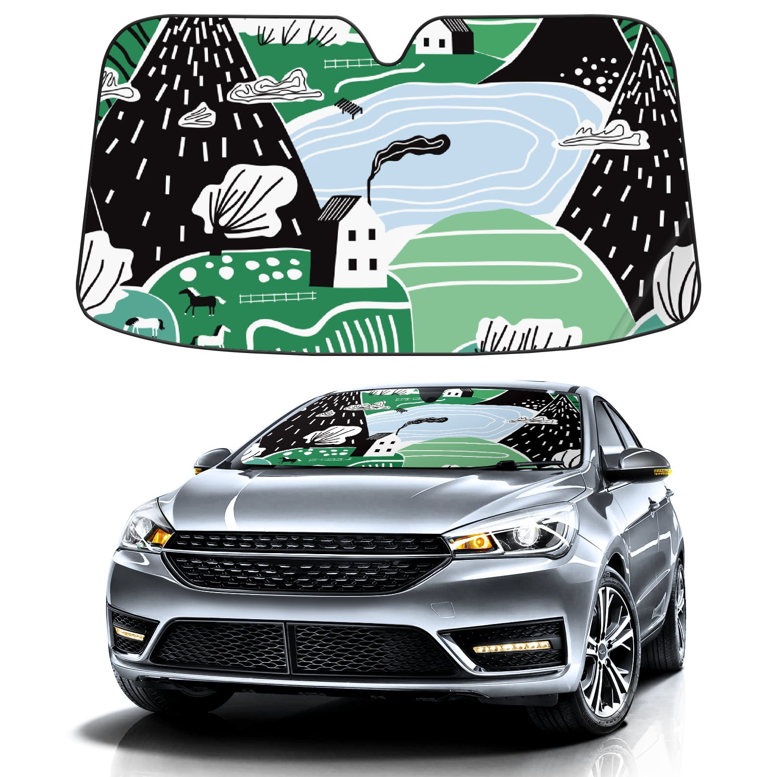 Car Windshield Sun Shade For Front Window Green Manor Foldable Vehicle ...