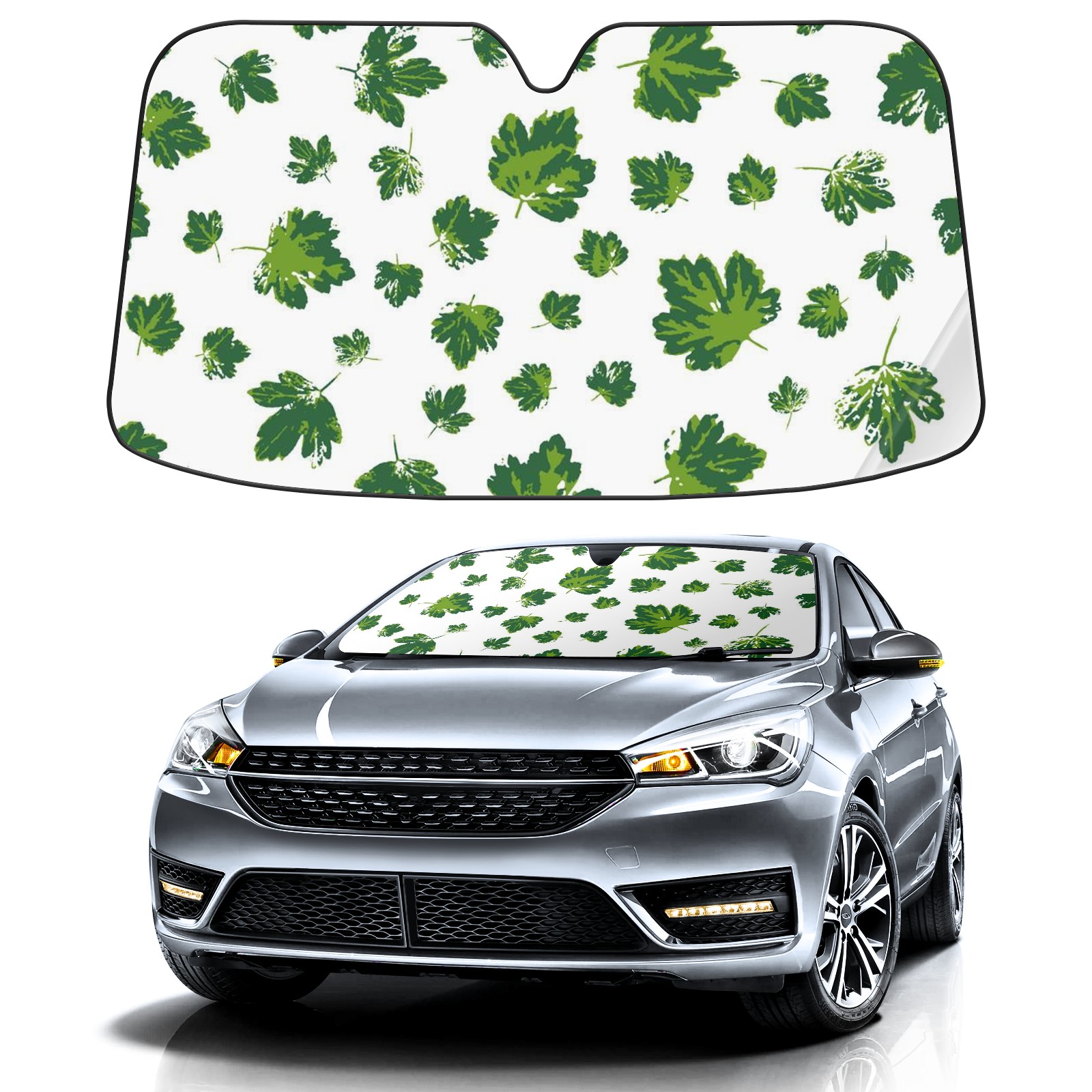 Car Windshield Sun Shade For Front Window Green Maple Leaf Foldable ...