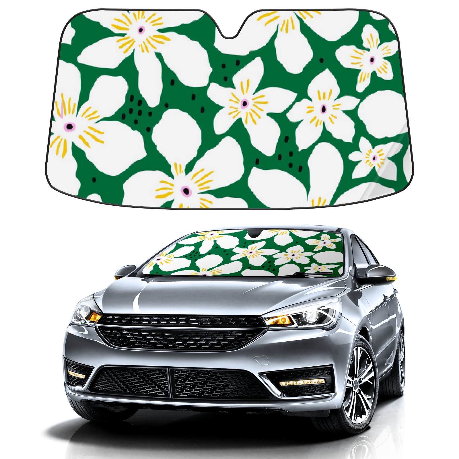 Car Windshield Sun Shade For Front Window Green White Peach Foldable ...