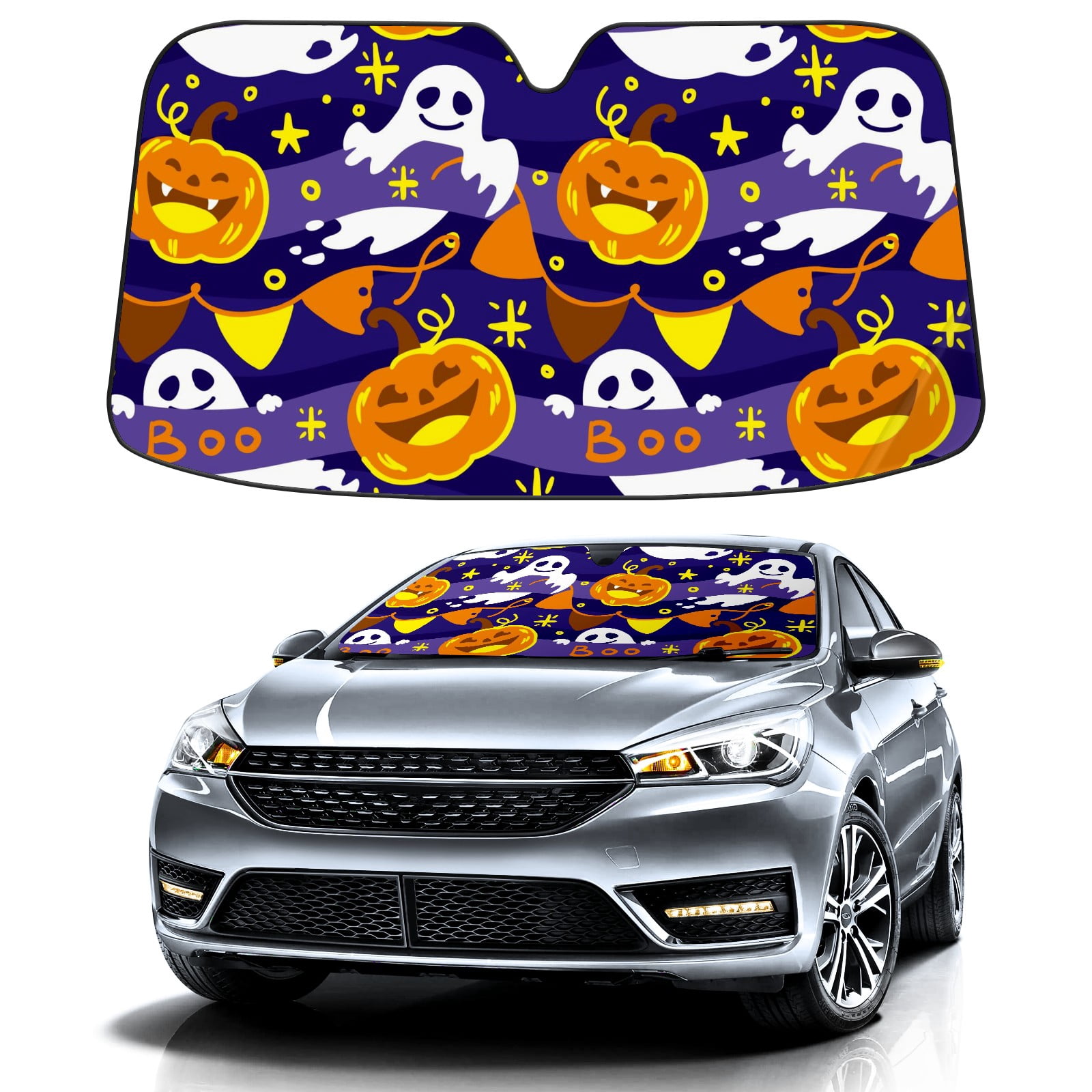 Car Windshield Sun Shade For Front Window Halloween Pumpkin And Ghost ...