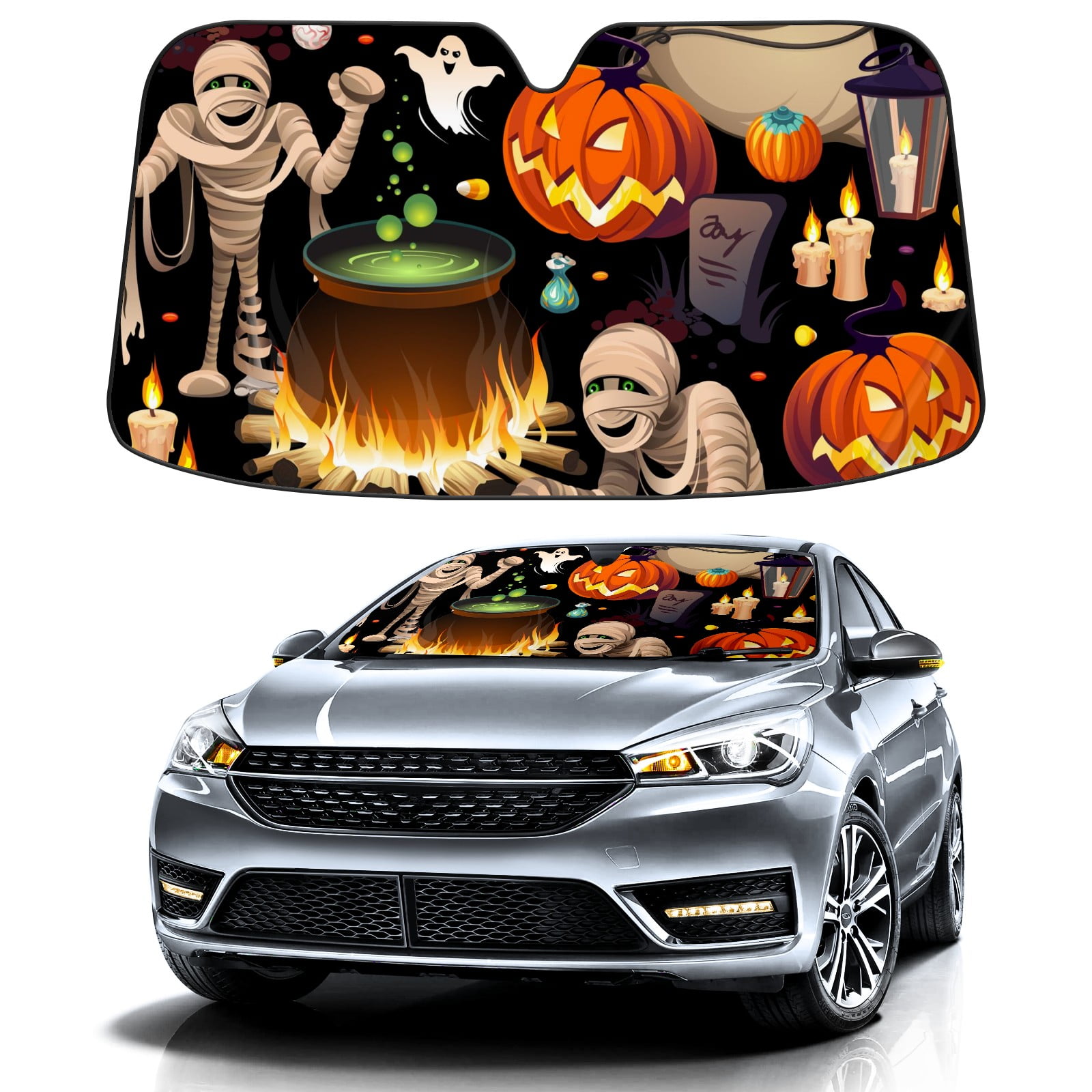 Car Windshield Sun Shade For Front Window Halloween Pumpkin Candy Mummy ...