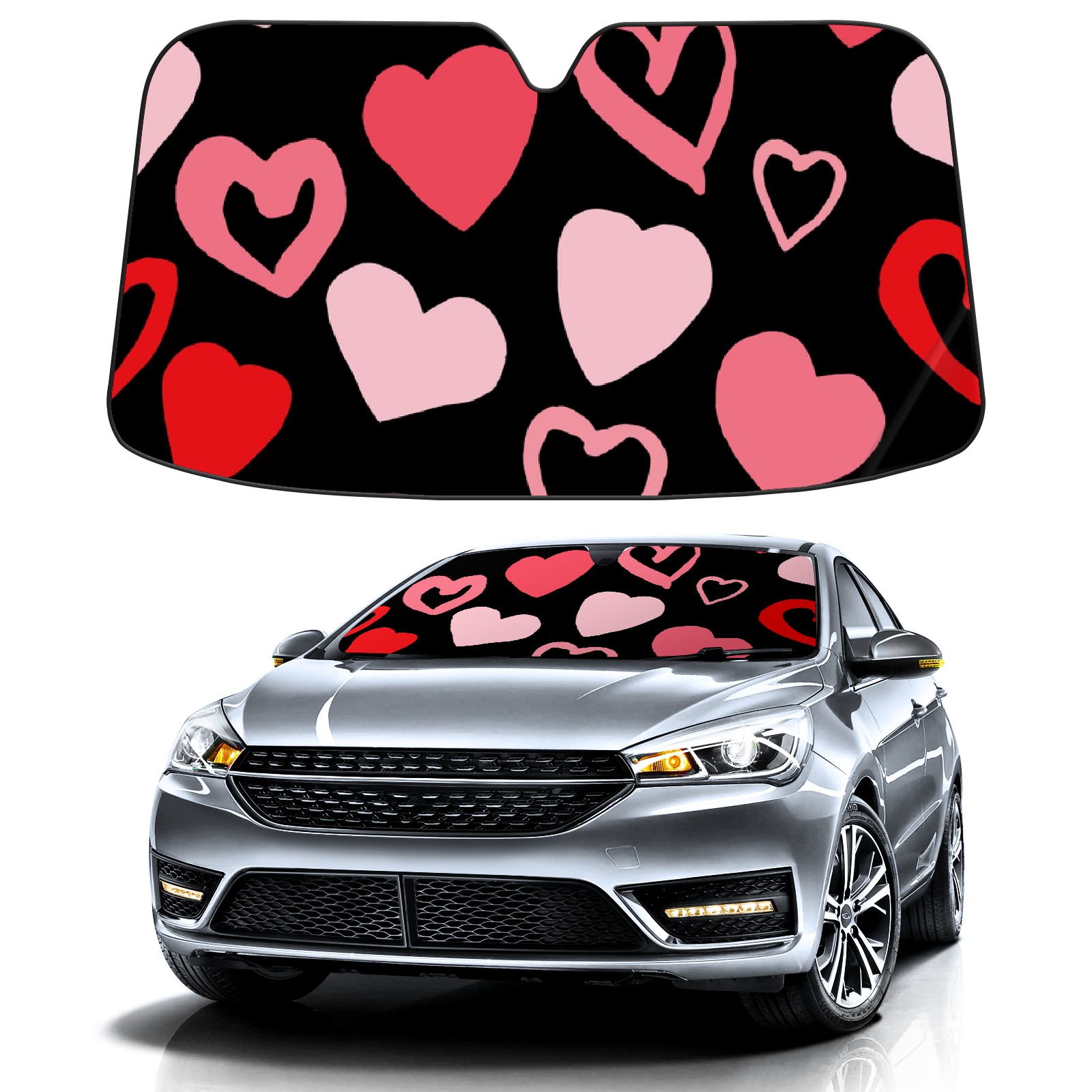 Car Windshield Sun Shade For Front Window Heart Love Foldable Vehicle ...