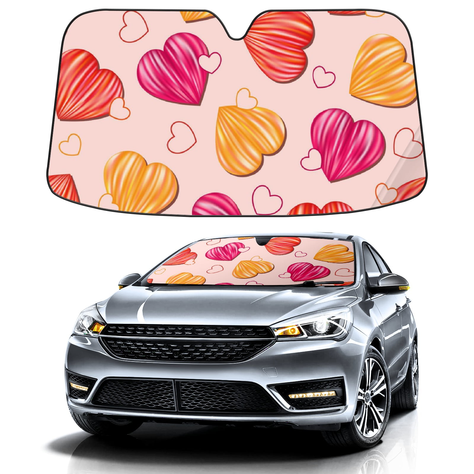 Car Windshield Sun Shade For Front Window Heart Love Foldable Vehicle ...
