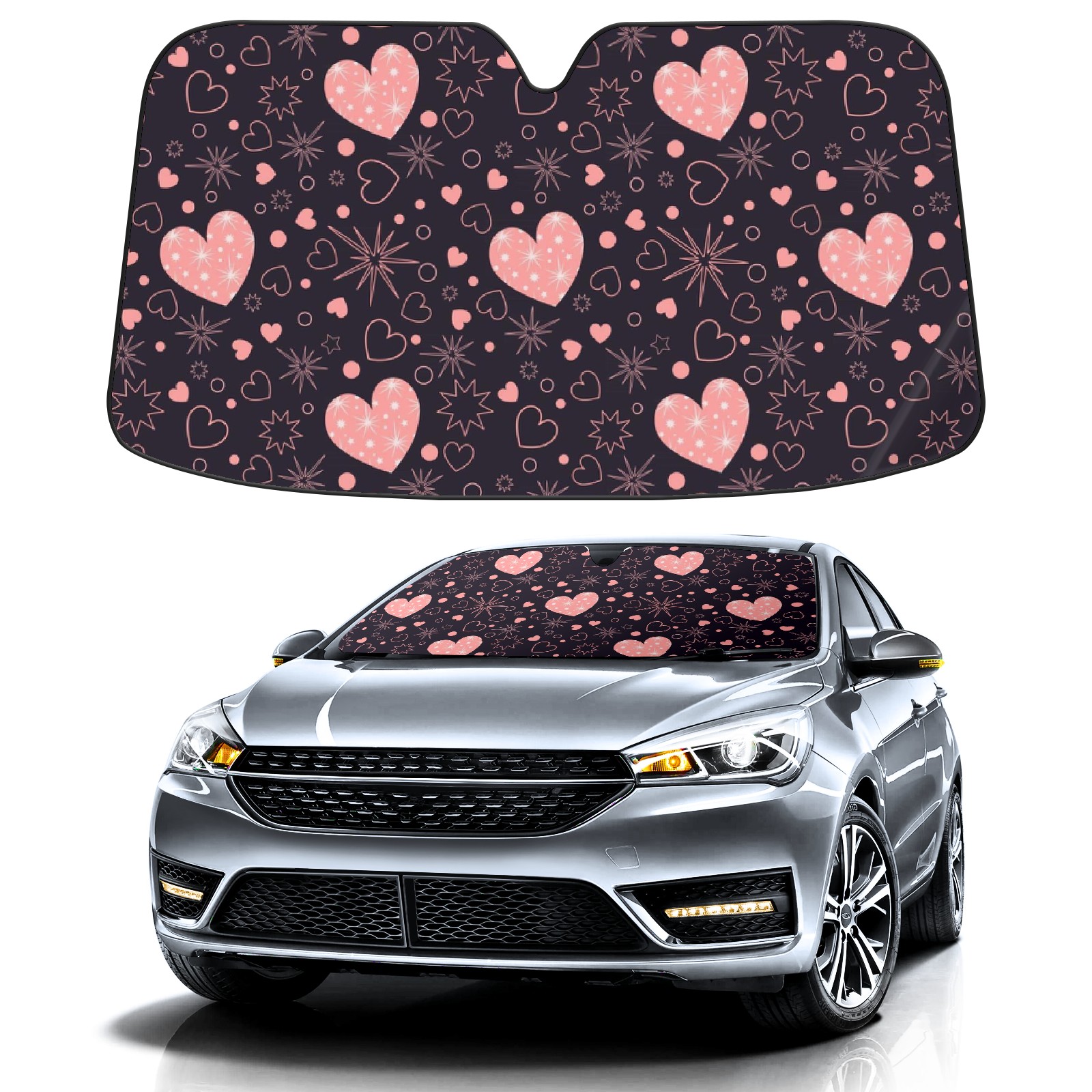 Car Windshield Sun Shade For Front Window Heart Love Foldable Vehicle ...
