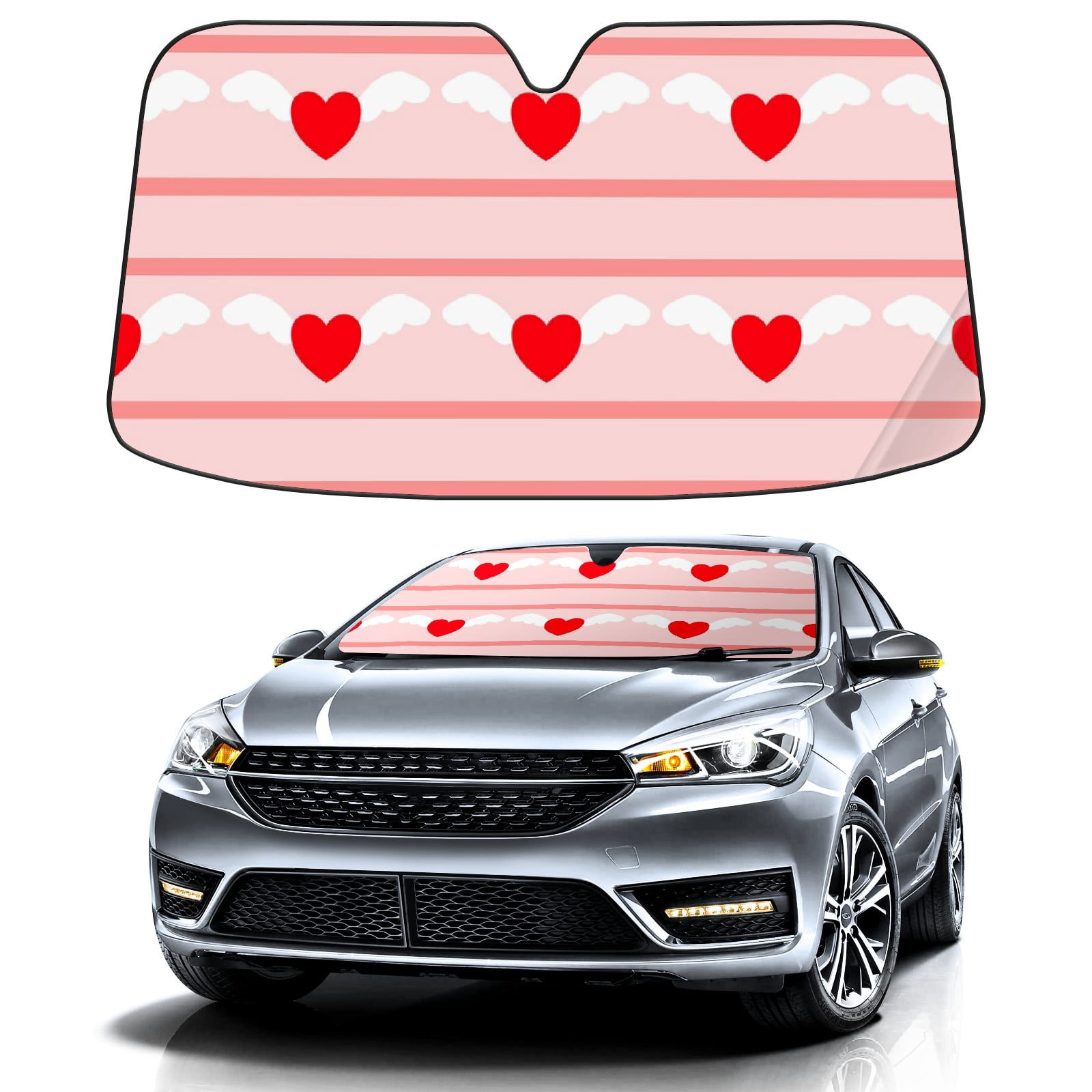 Car Windshield Sun Shade For Front Window Heart Shaped Love Foldable ...
