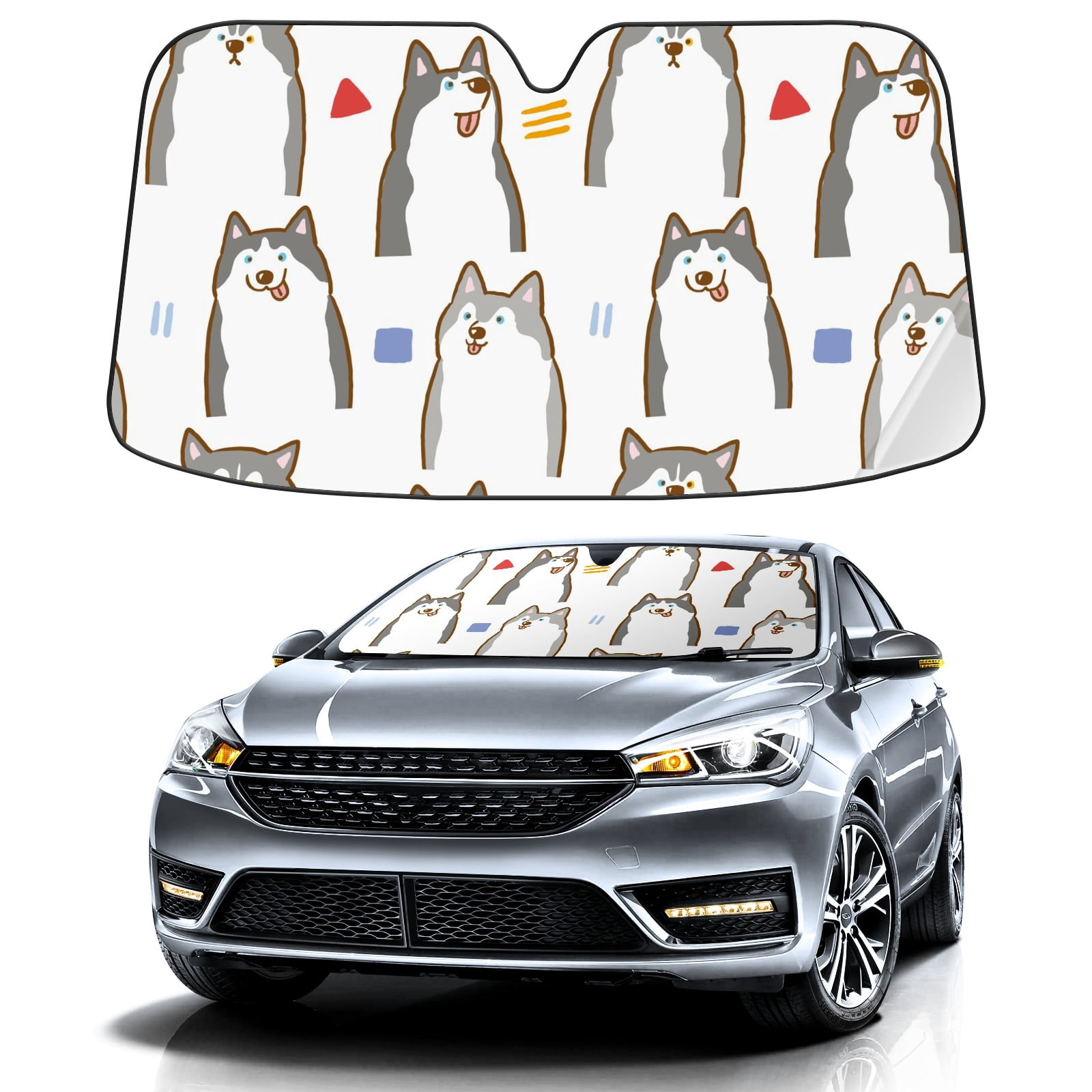Car Windshield Sun Shade For Front Window Husky Dog On White Background ...