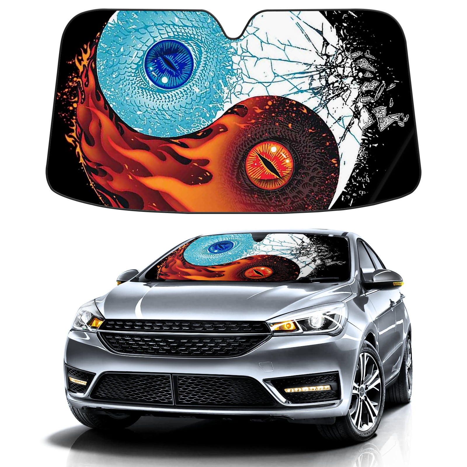 Car Windshield Sun Shade For Front Window Ice Fire Balance Foldable ...
