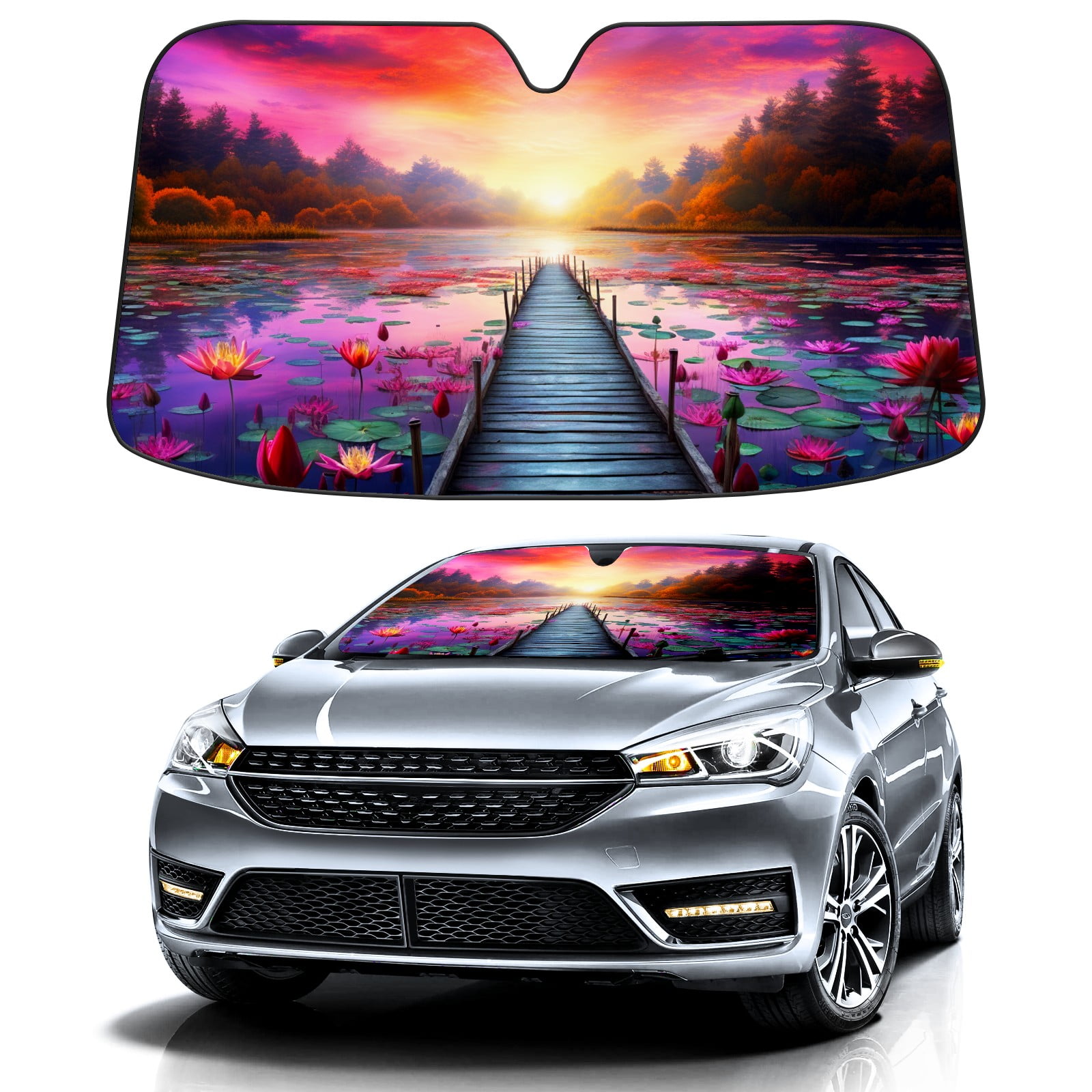 Car Windshield Sun Shade For Front Window Lake Colorfull Lilies ...